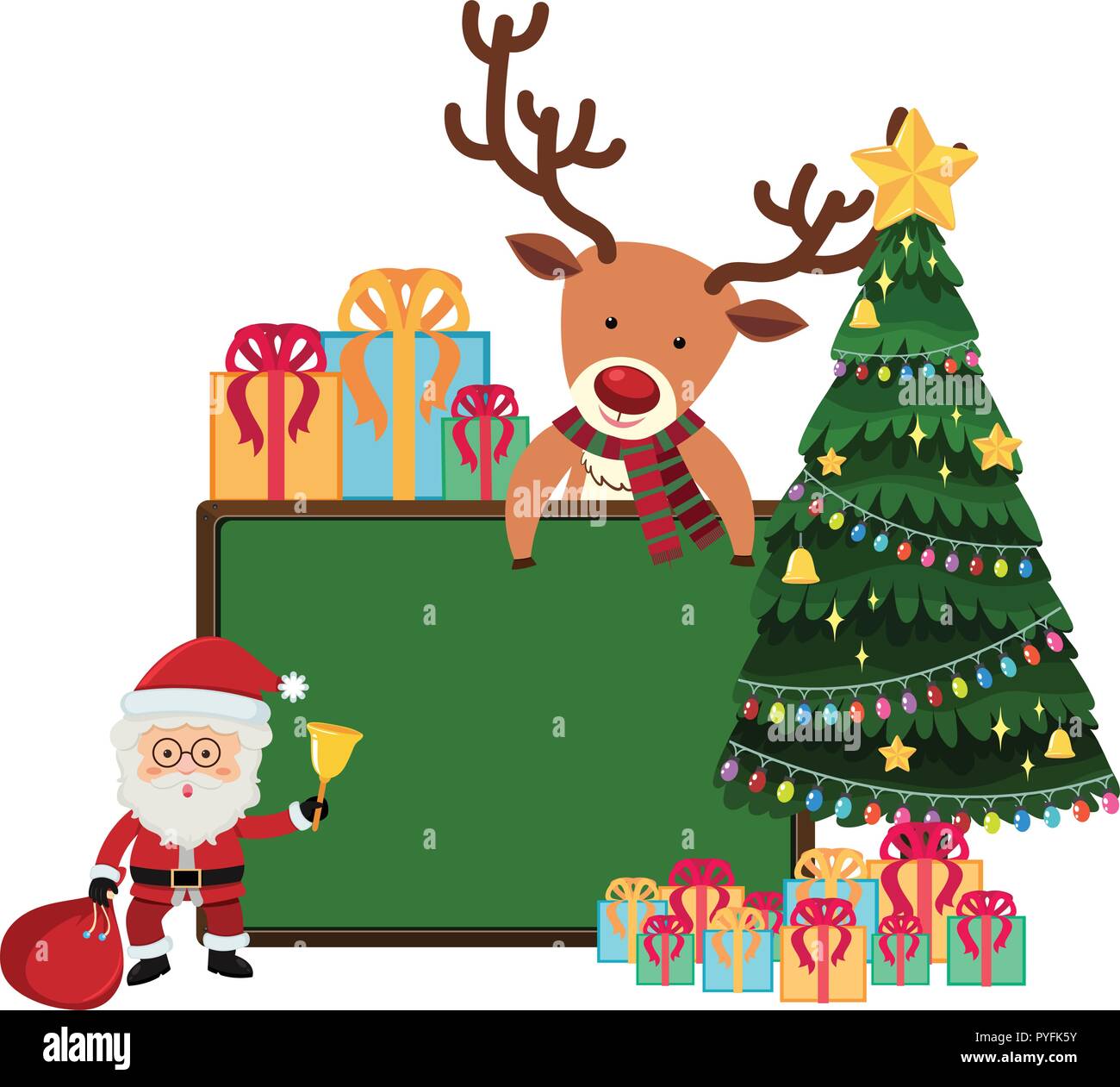 Sign template with Santa and reindeer illustration Stock Vector Image ...