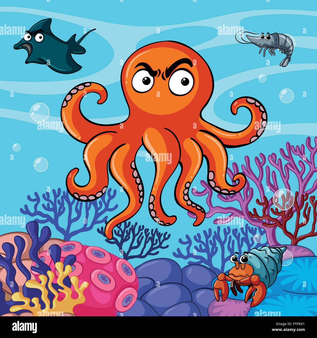 Octopus and other sea animals in the sea illustration Stock Vector ...