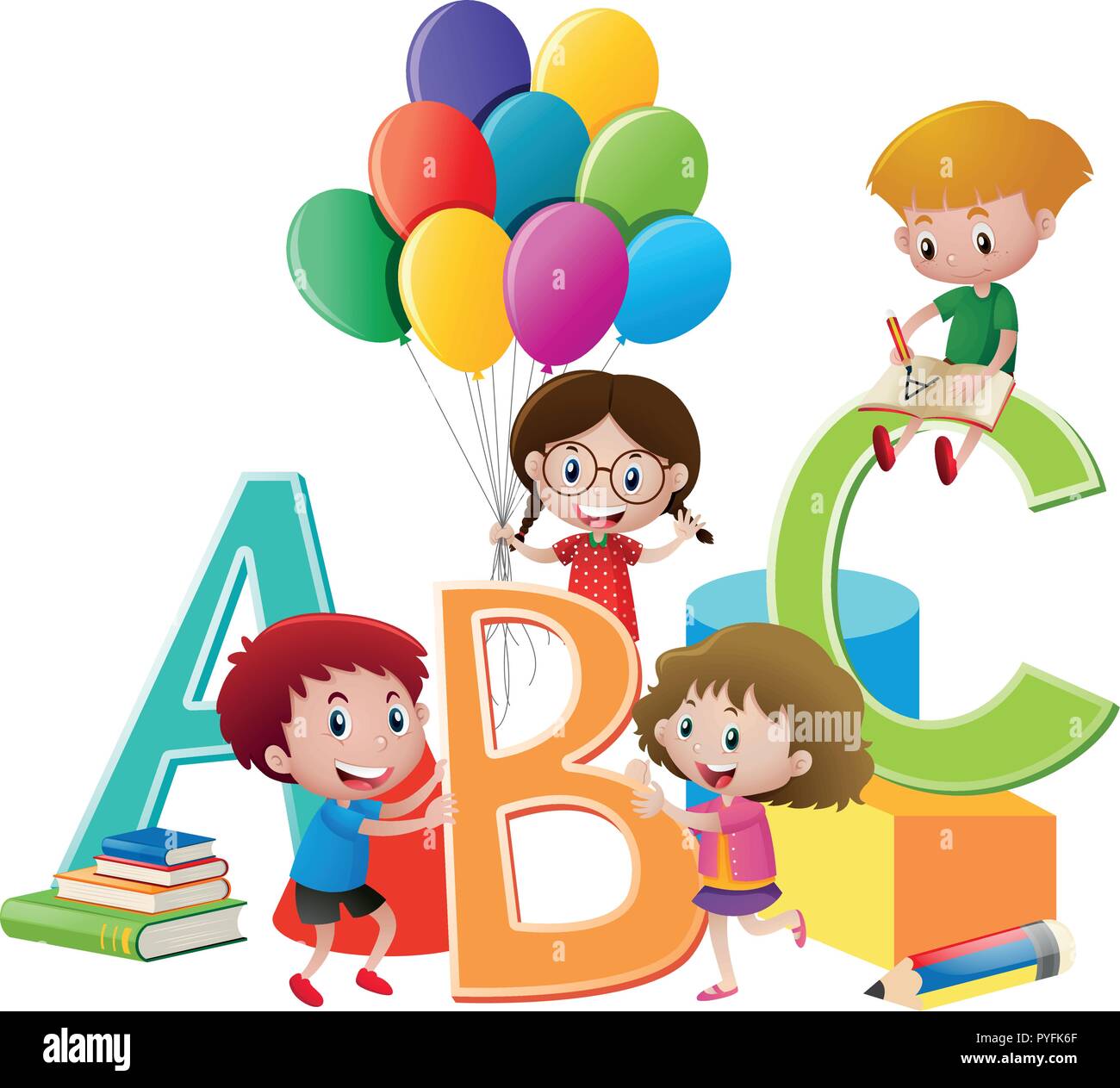 Children playing toys and English alphabets illustration Stock Vector ...