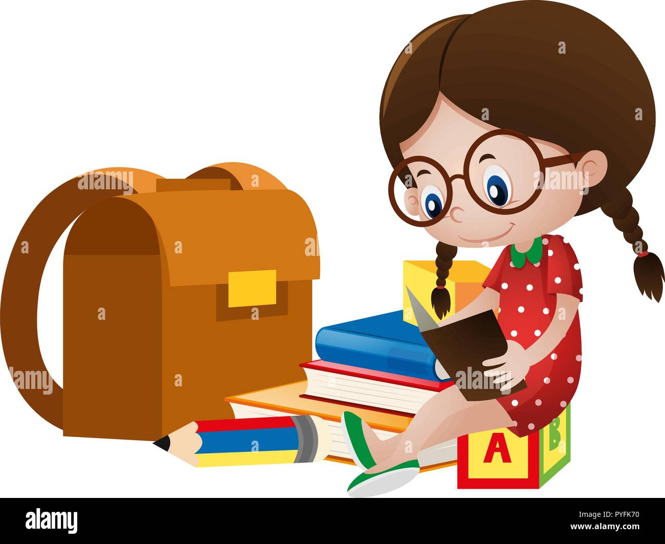 Girl reading books alone illustration Stock Vector Image & Art - Alamy