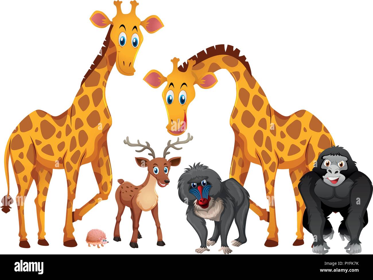Giraffes and monkeys on white background illustration Stock Vector ...