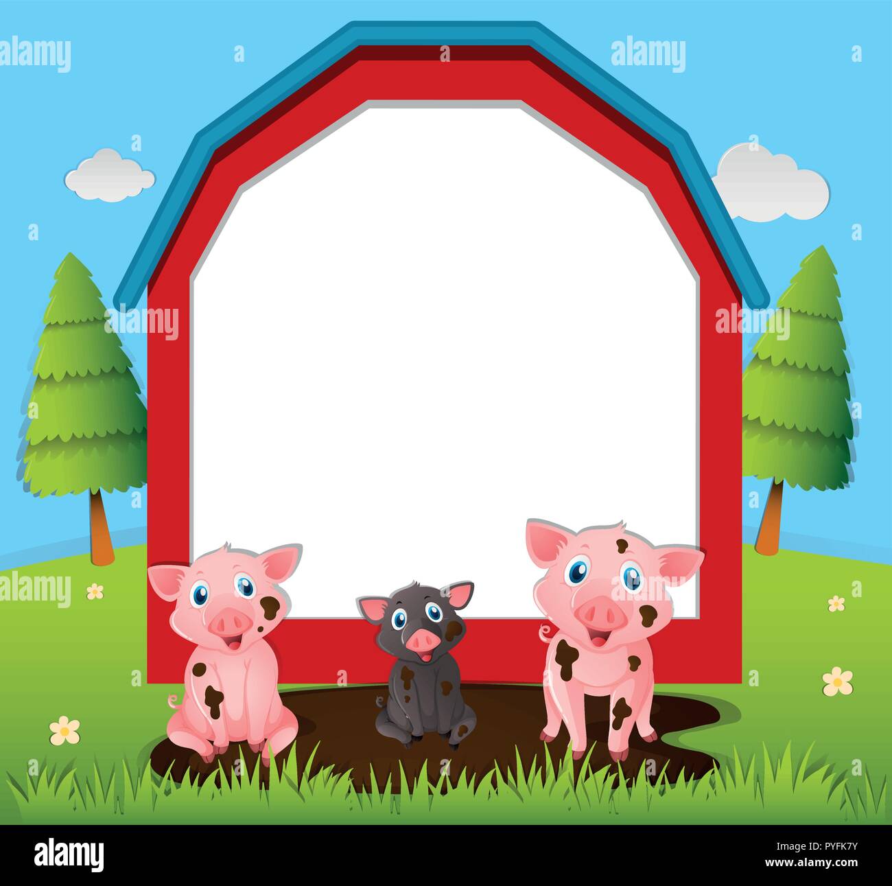 Border template with pigs in mud illustration Stock Vector Image & Art ...