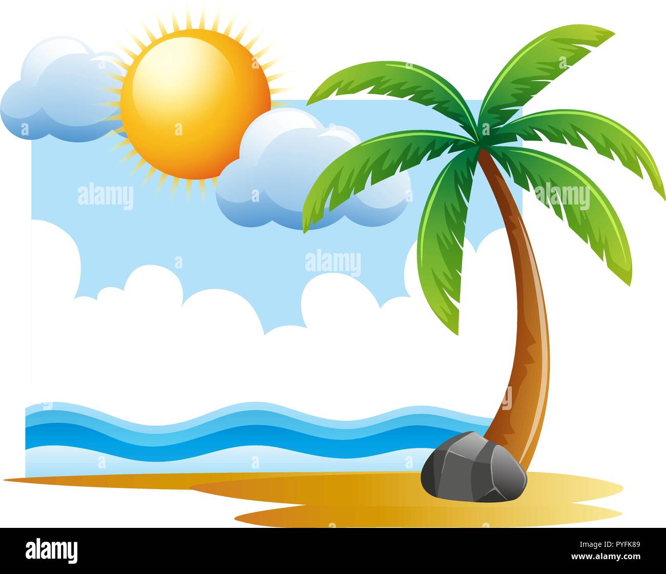 Summer scene with ocean and tree illustration Stock Vector Image & Art ...