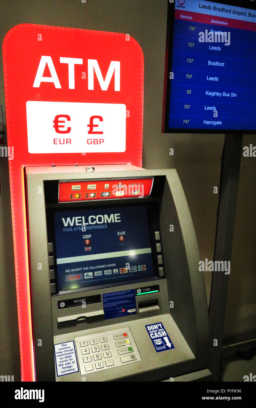 ATM at Leeds Bradford Airport Yeadon West Yorkshire England Stock Photo ...