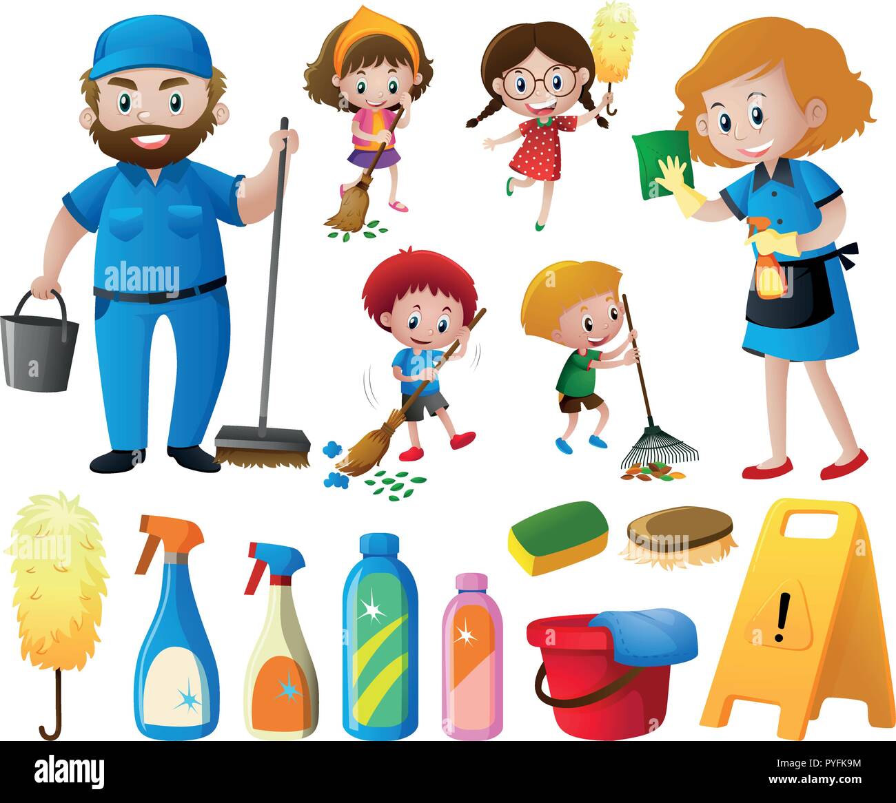 Cartoon illustration man cleaning up hi-res stock photography and ...