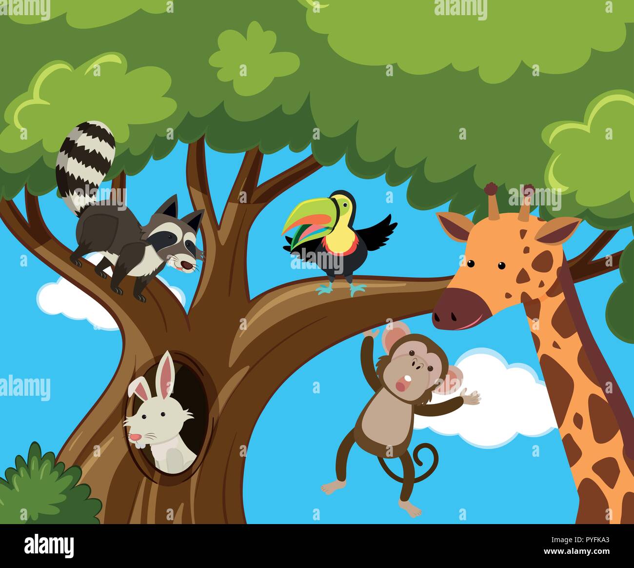 Many animals on the tree illustration Stock Vector Image & Art - Alamy