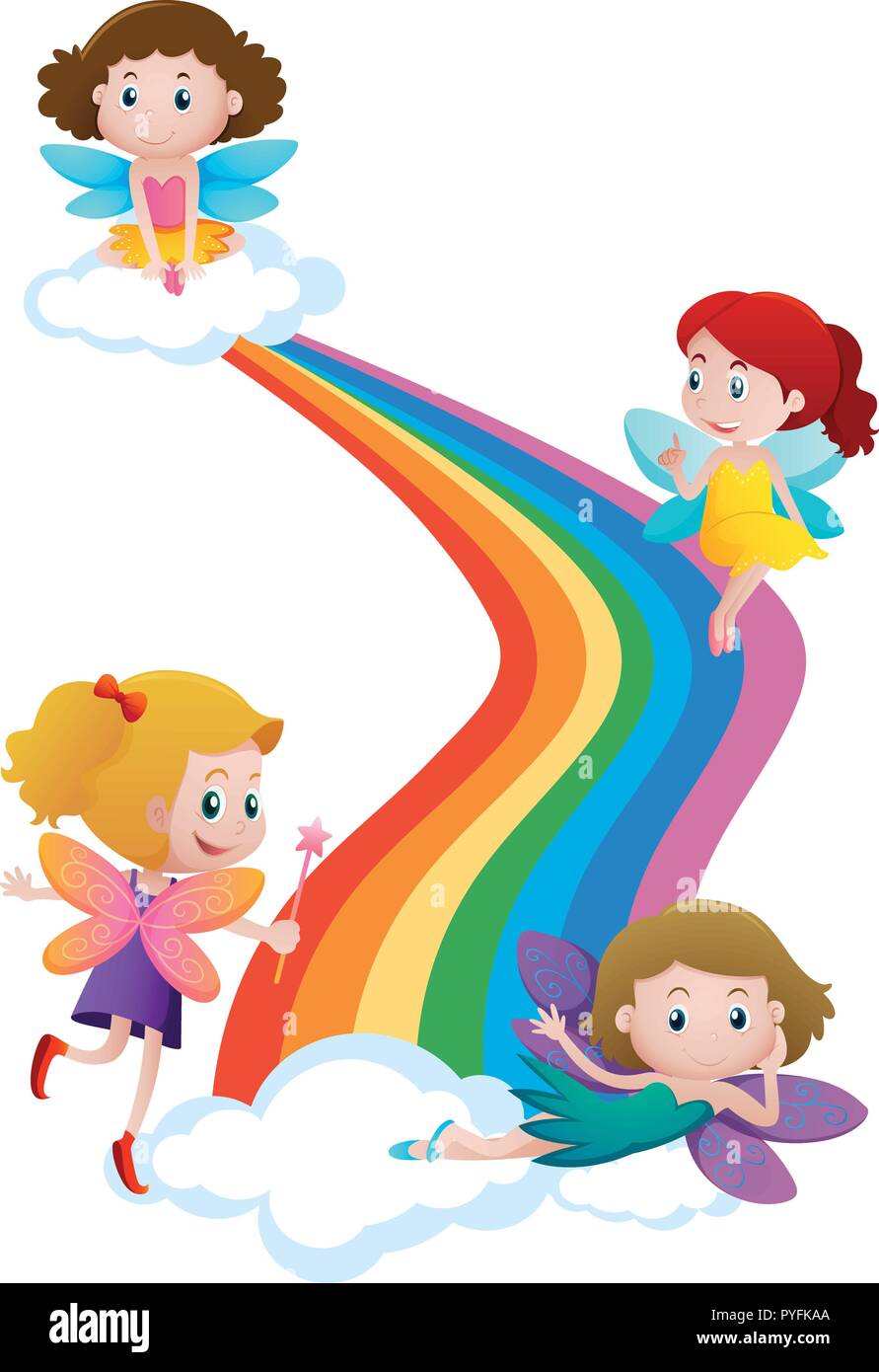 Fairies flying over the rainbow illustration Stock Vector Image & Art ...