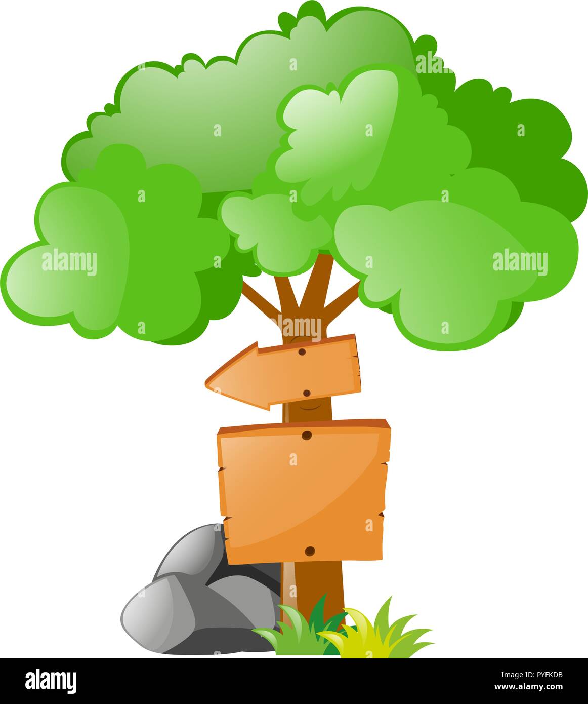 Wooden sign and arrow on tree illustration Stock Vector Image & Art - Alamy