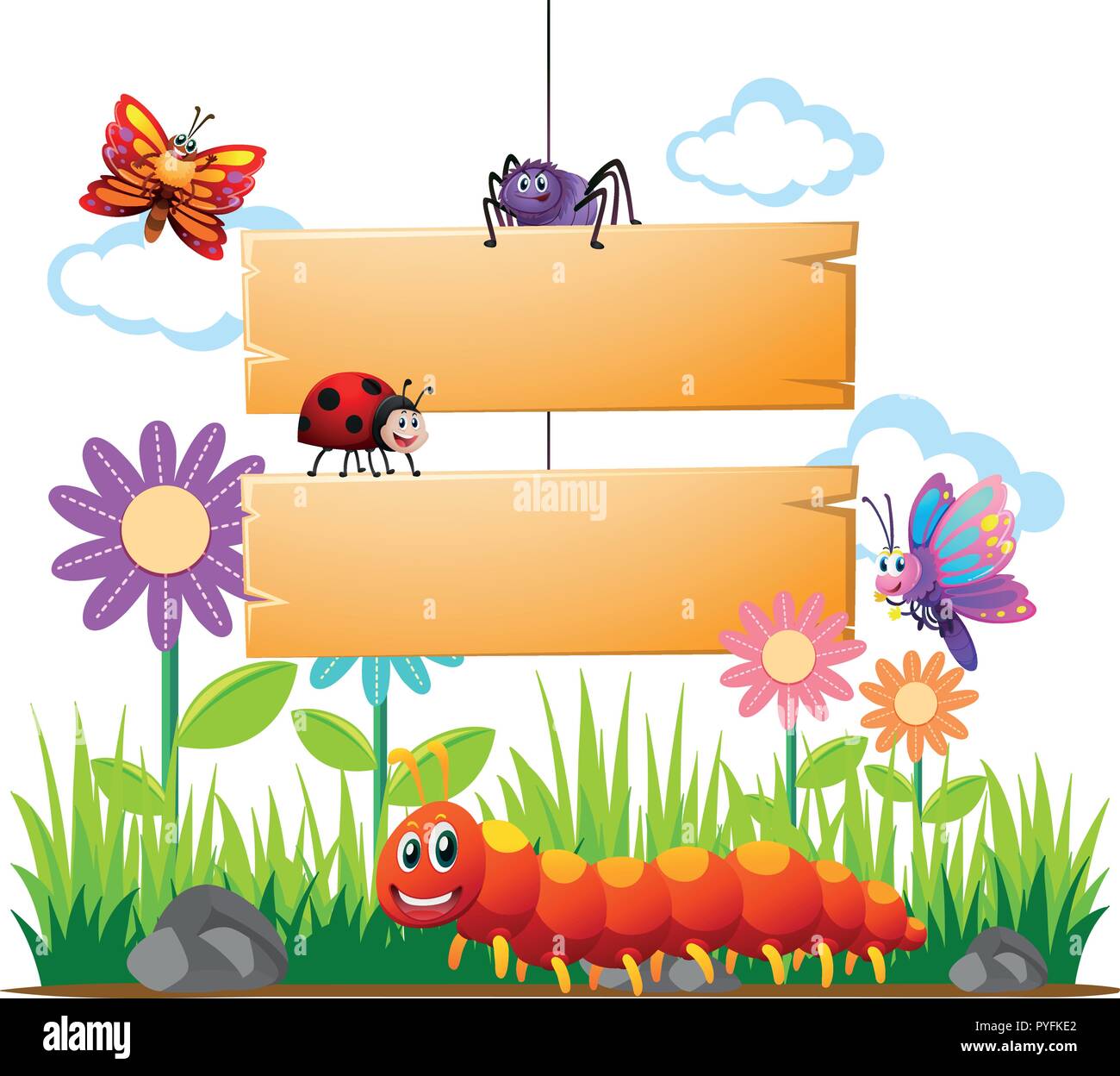 Wooden board template with many insects illustration Stock Vector Image ...