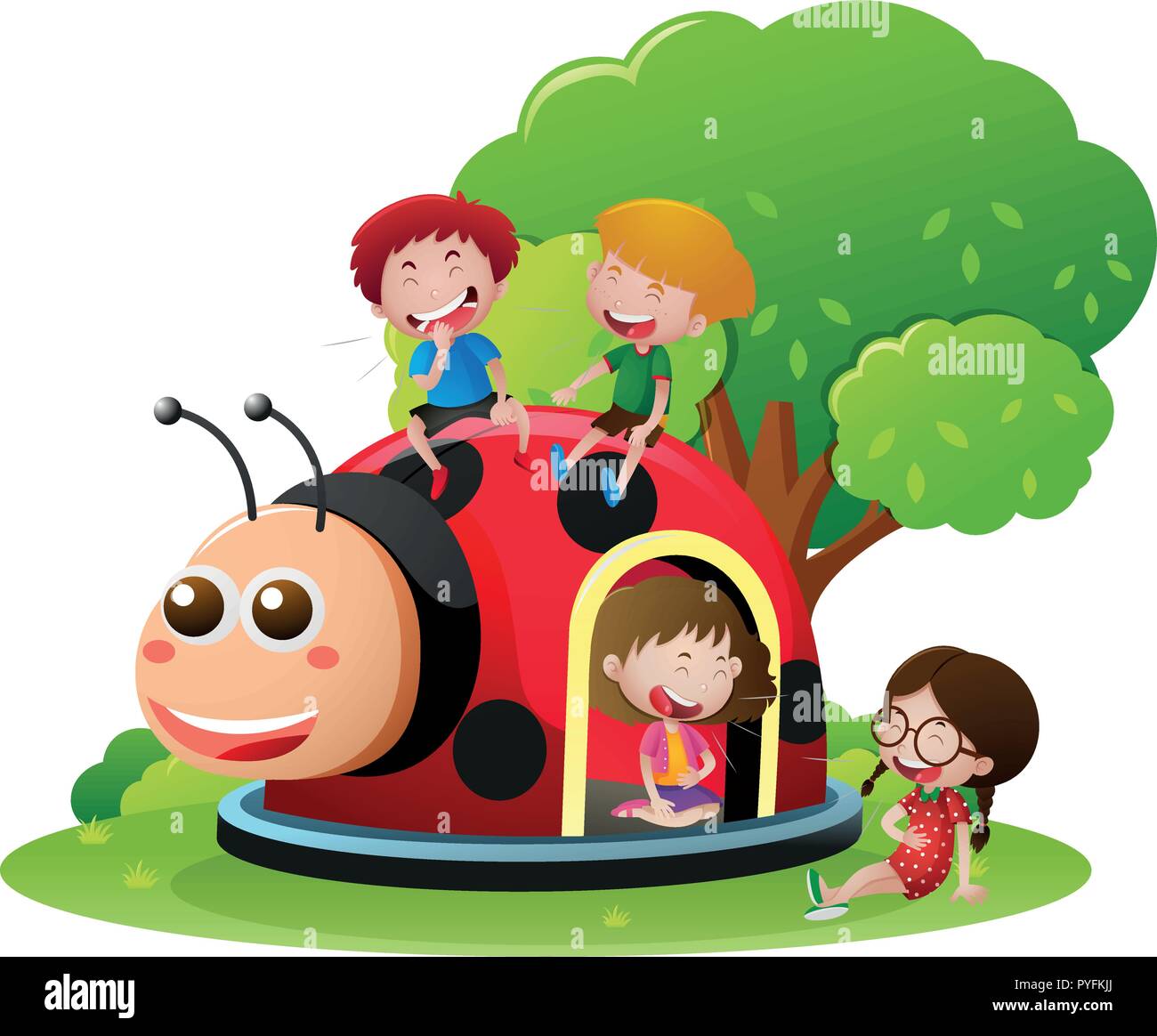Happy children playing in playground illustration Stock Vector Image ...