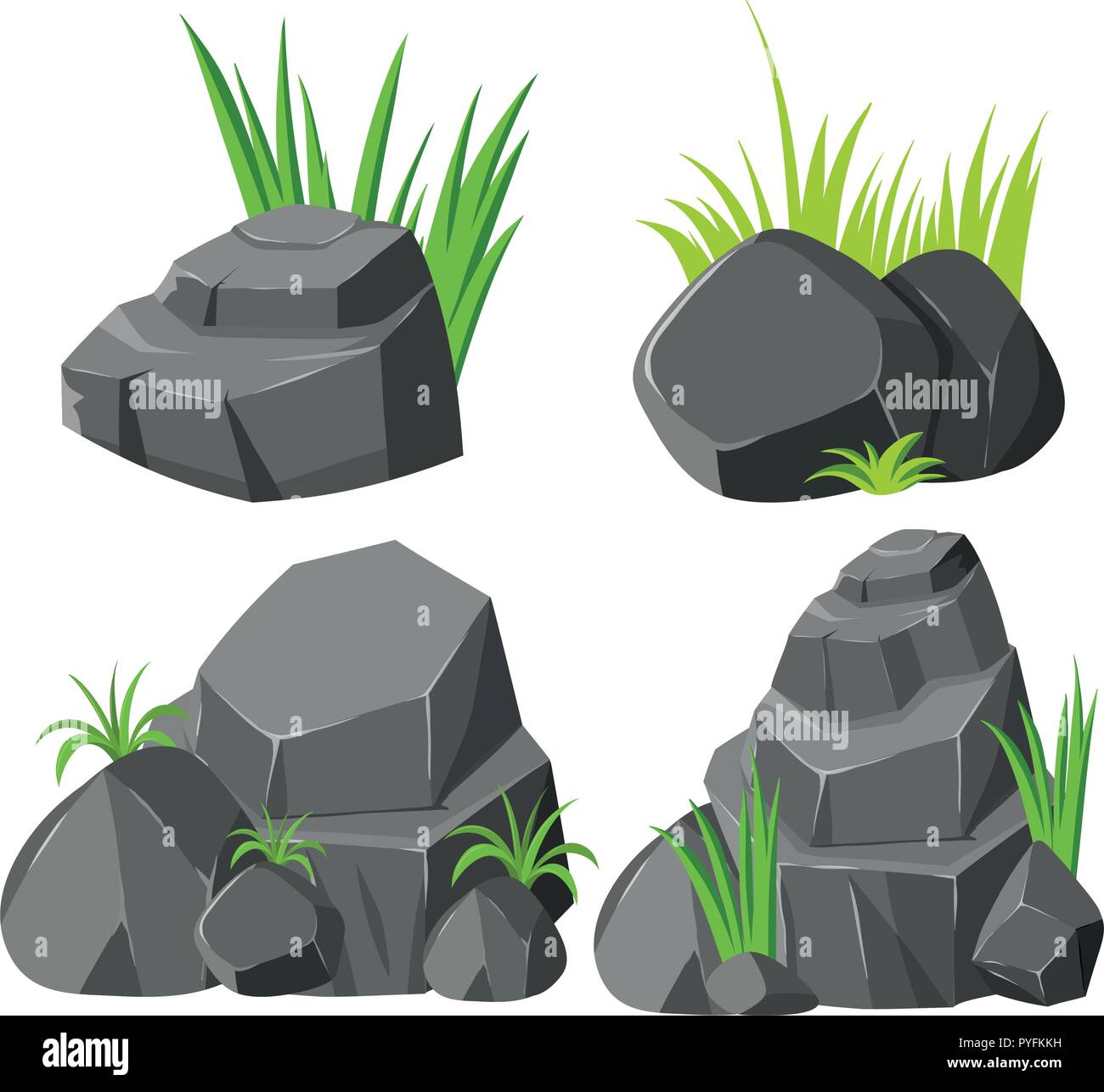 Rocks and grasses on white background illustration Stock Vector Image ...