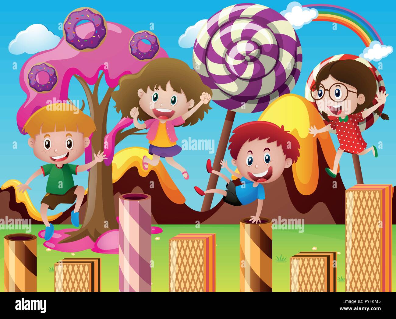 Happy children in fantacy land illustration Stock Vector Image & Art ...