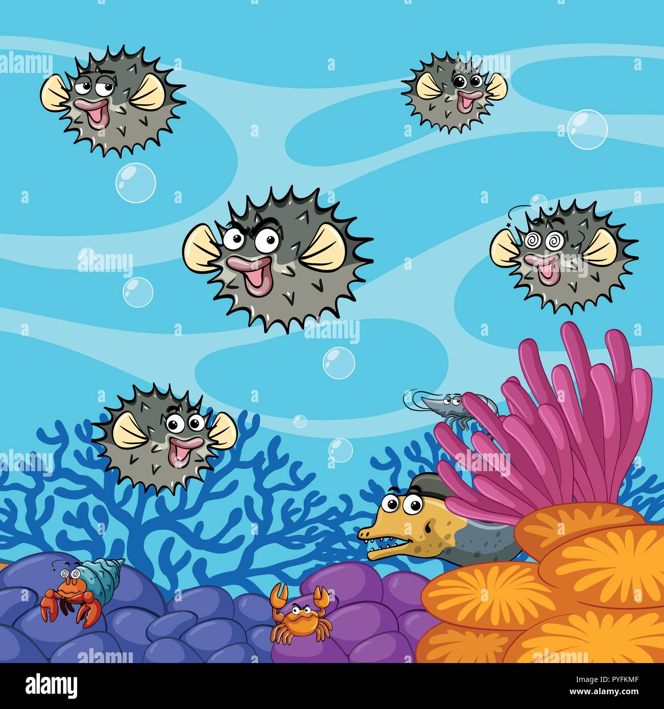 Pufferfish swimming under the ocean illustration Stock Vector Image ...