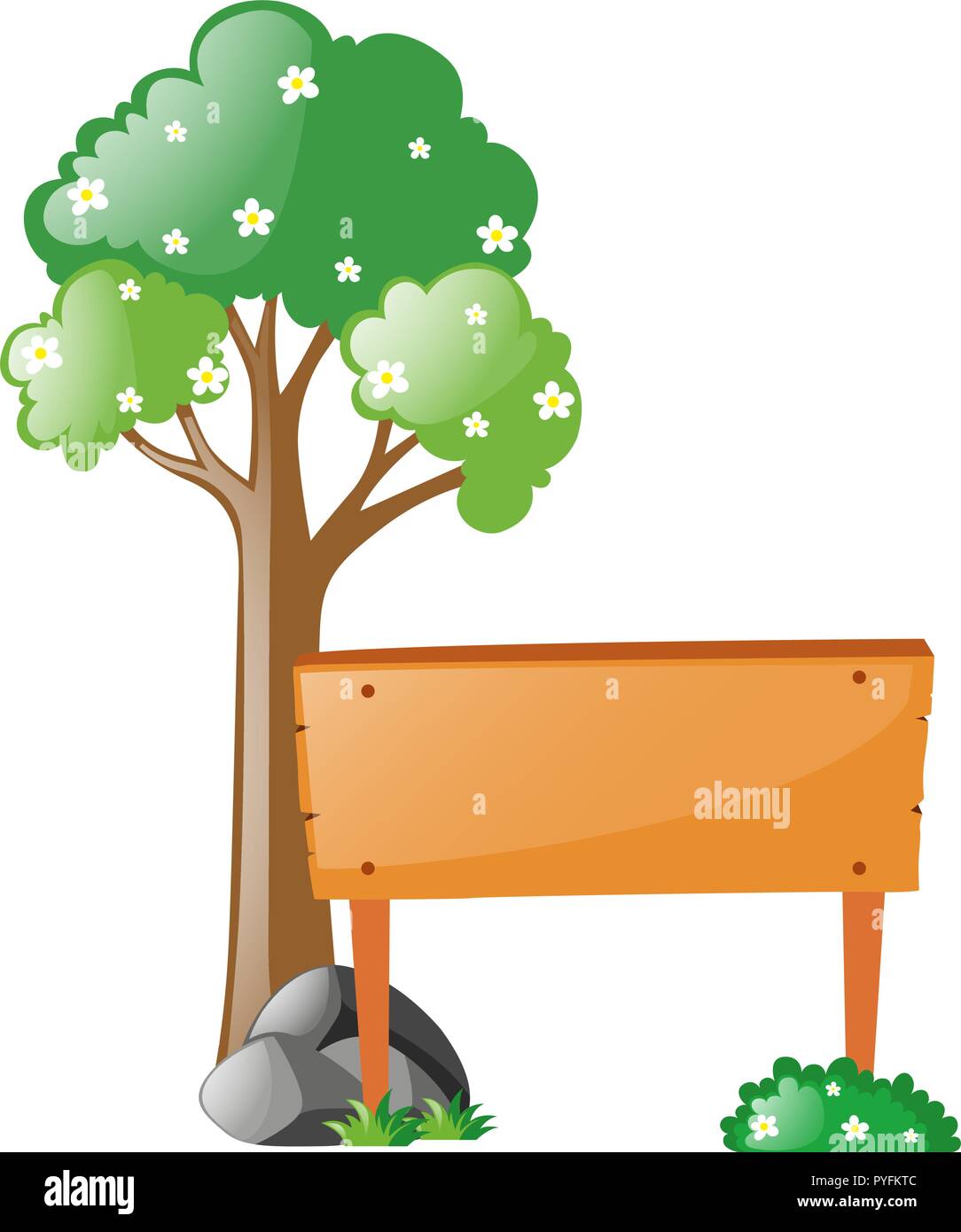 Wooden sign next to tree illustration Stock Vector Image & Art - Alamy
