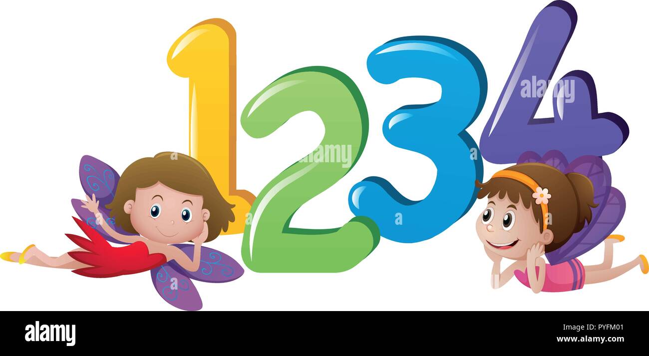 Two fairies and numbers one to four illustration Stock Vector Image ...