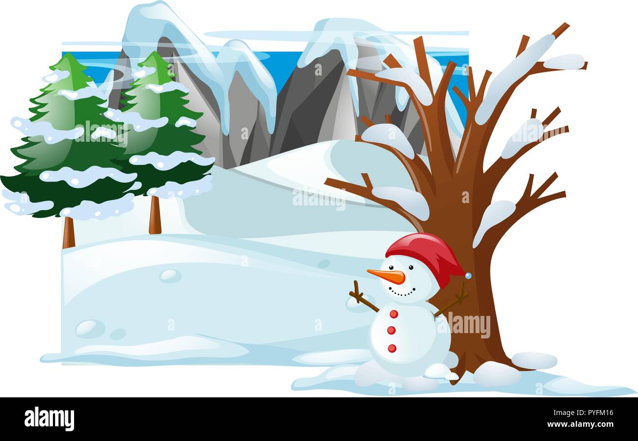 Winter scene with snowman on snow illustration Stock Vector Image & Art ...