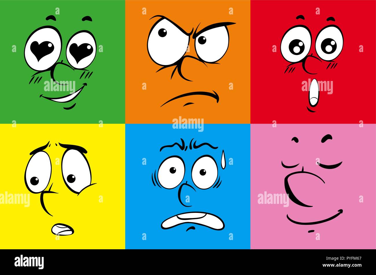 Facial expressions on colorful background illustration Stock Vector ...