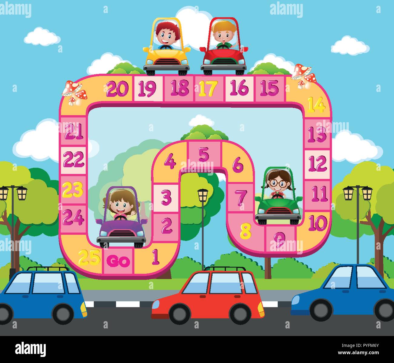 Boardgame template with kids on the road illustration Stock Vector ...