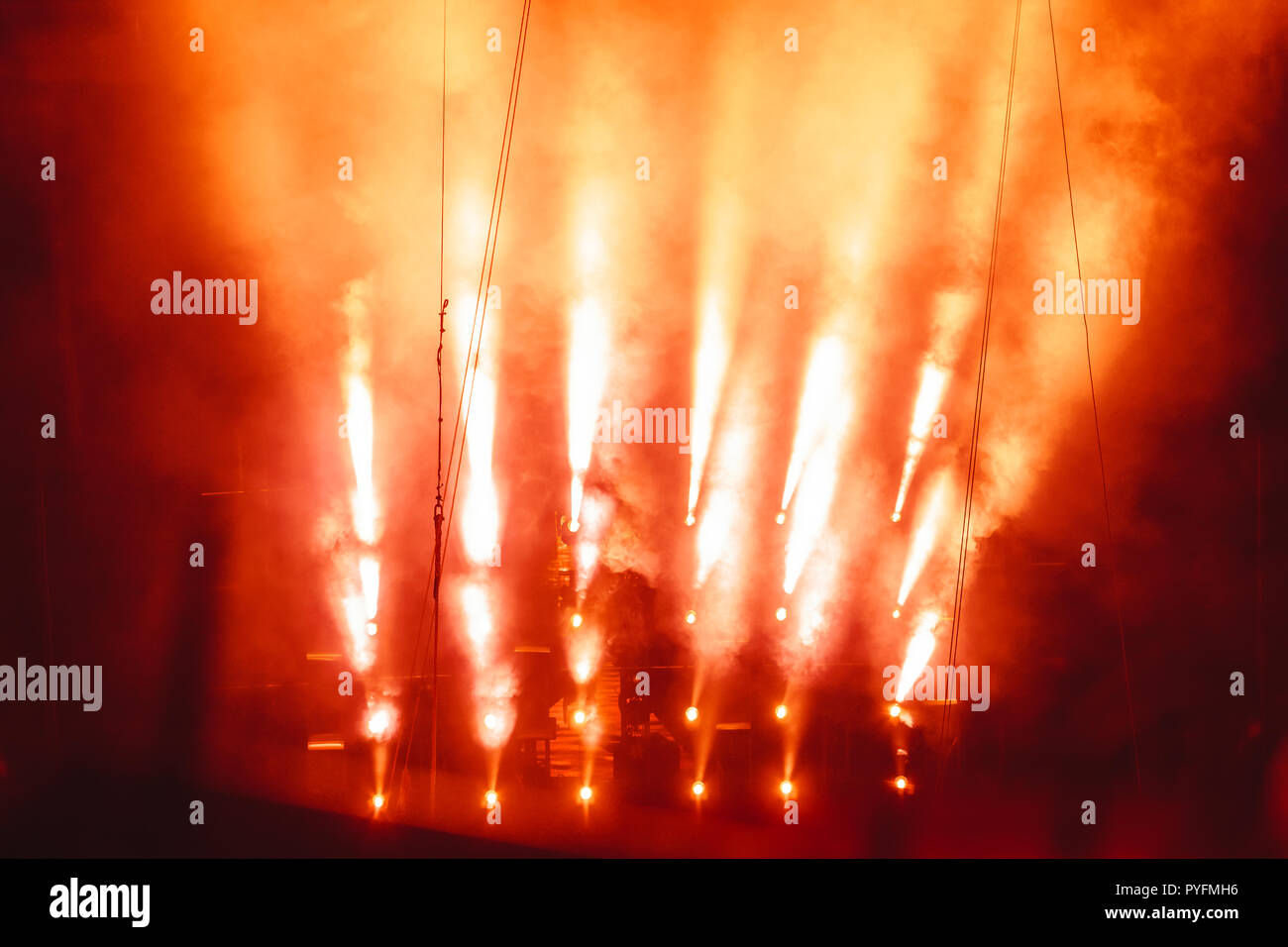 The light rays from the spotlight through the smoke. Lighting equipment ...