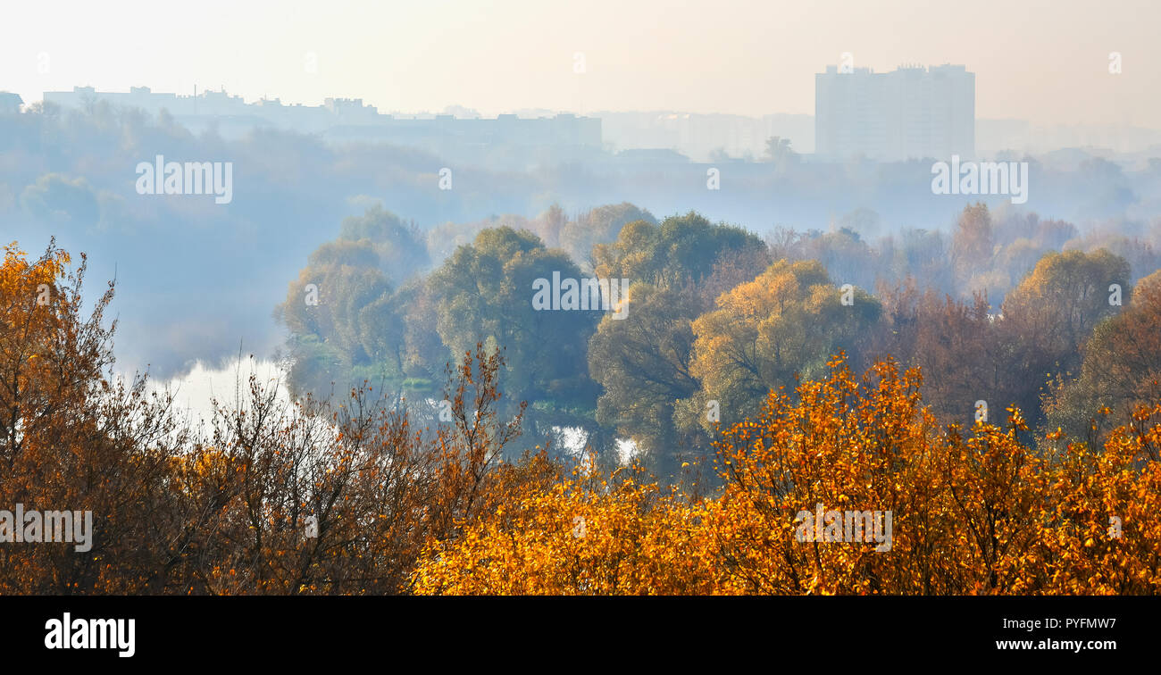 Autumn morning landscape with a tonal perspective Stock Photo - Alamy