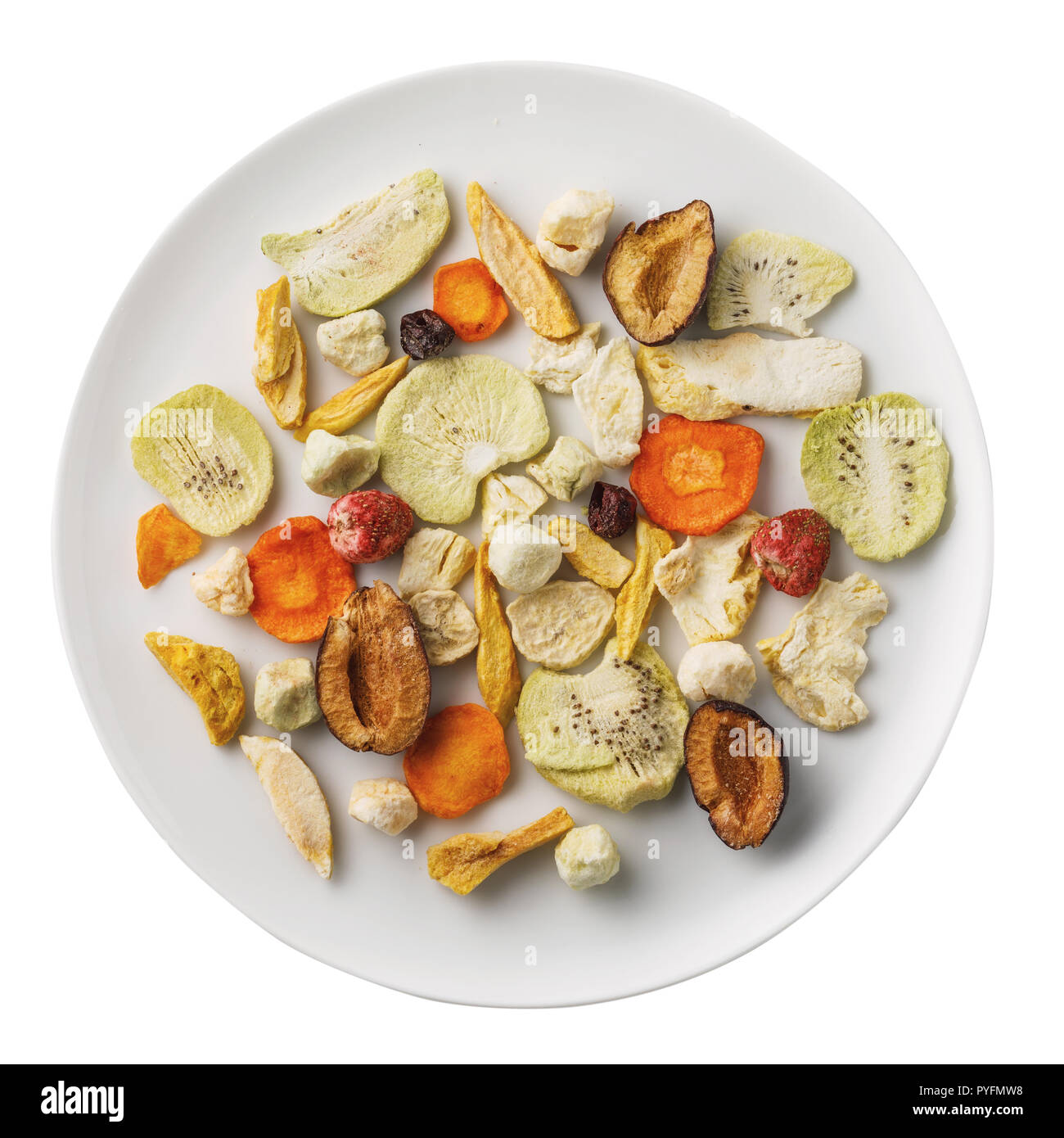 Aerial crispy snack from fruits and vegetables processed by vacuum ...