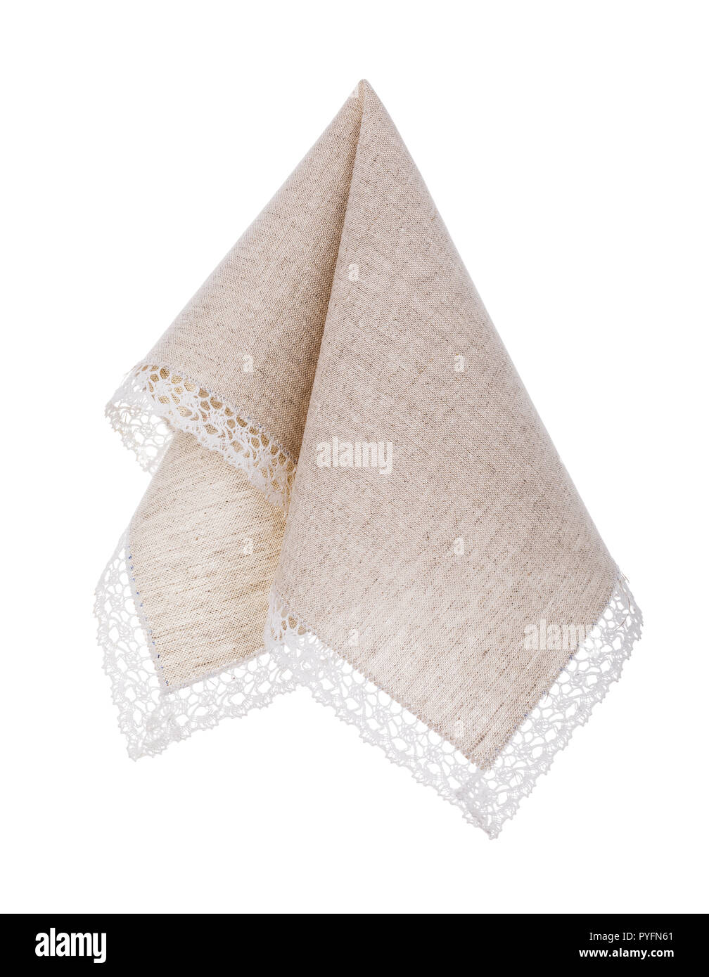 Linen napkin with lace isolated on white background Stock Photo - Alamy