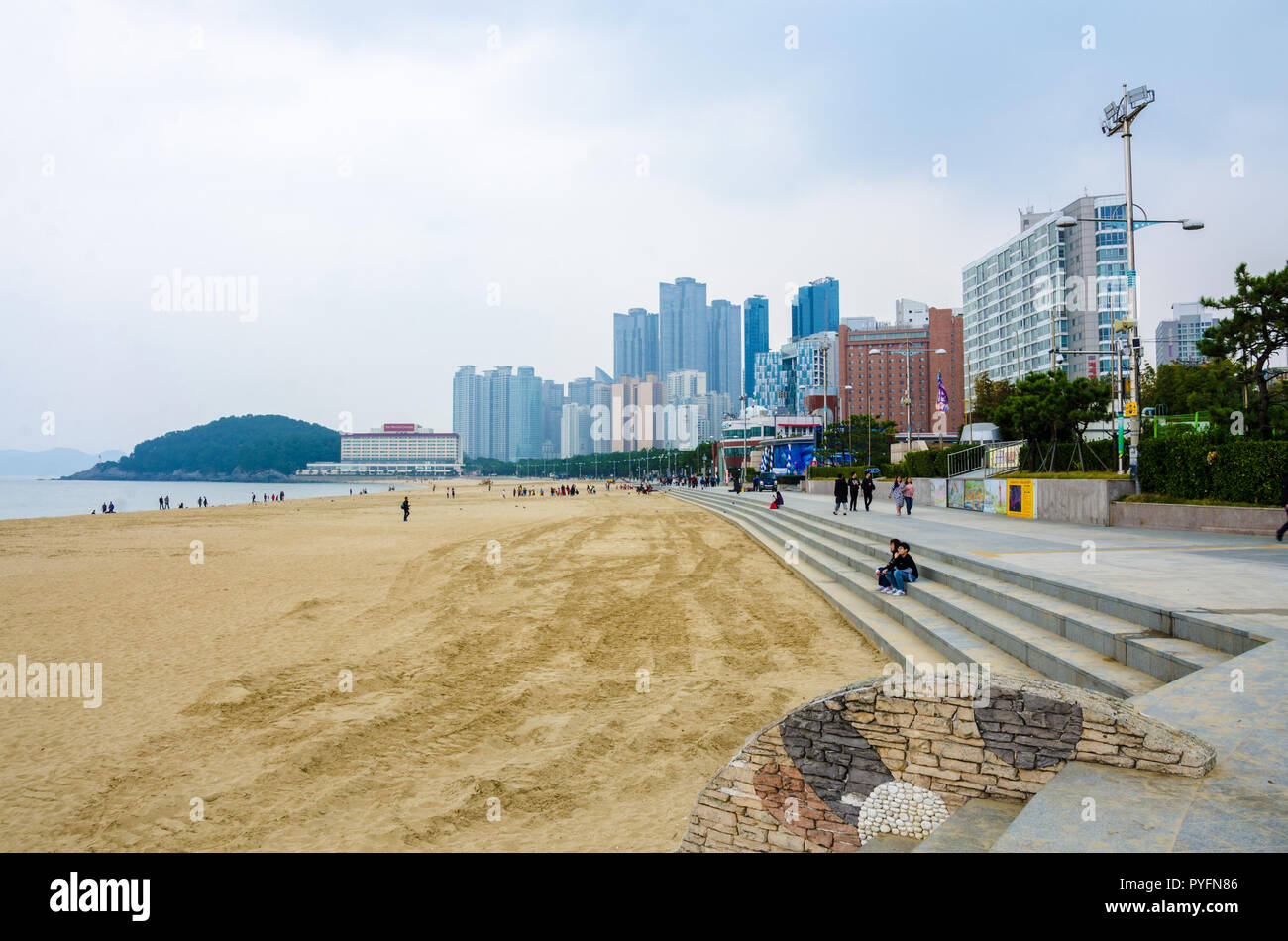 Haeundae Beach, a sandy beach popular with tourists at Busan in South ...