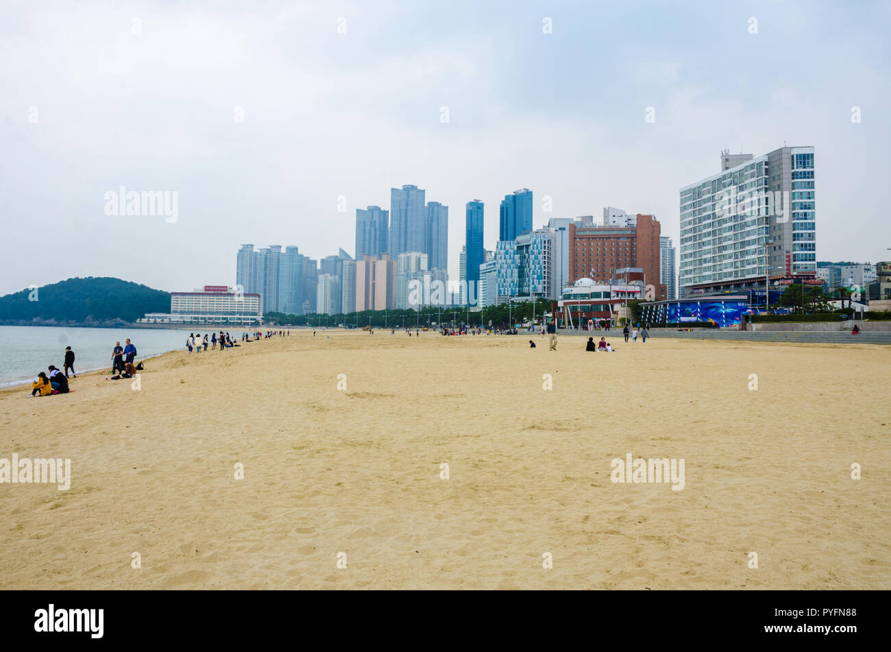Haeundae Beach, a sandy beach popular with tourists at Busan in South ...