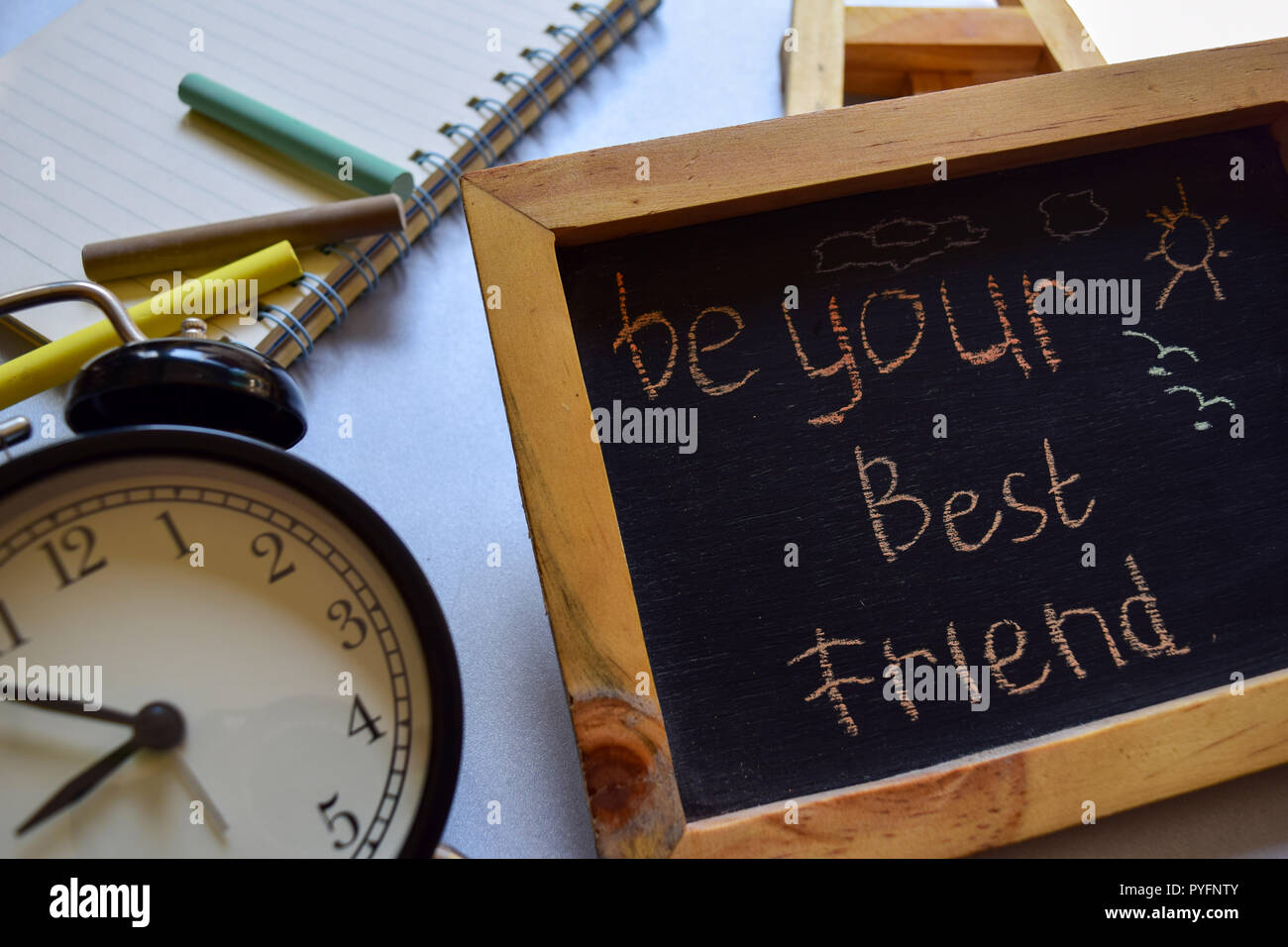 be your best friend phrase colorful handwritten on chalkboard, alarm ...