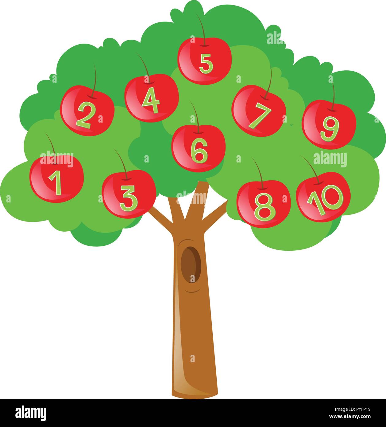 Counting numbers with red apples on tree illustration Stock Vector ...