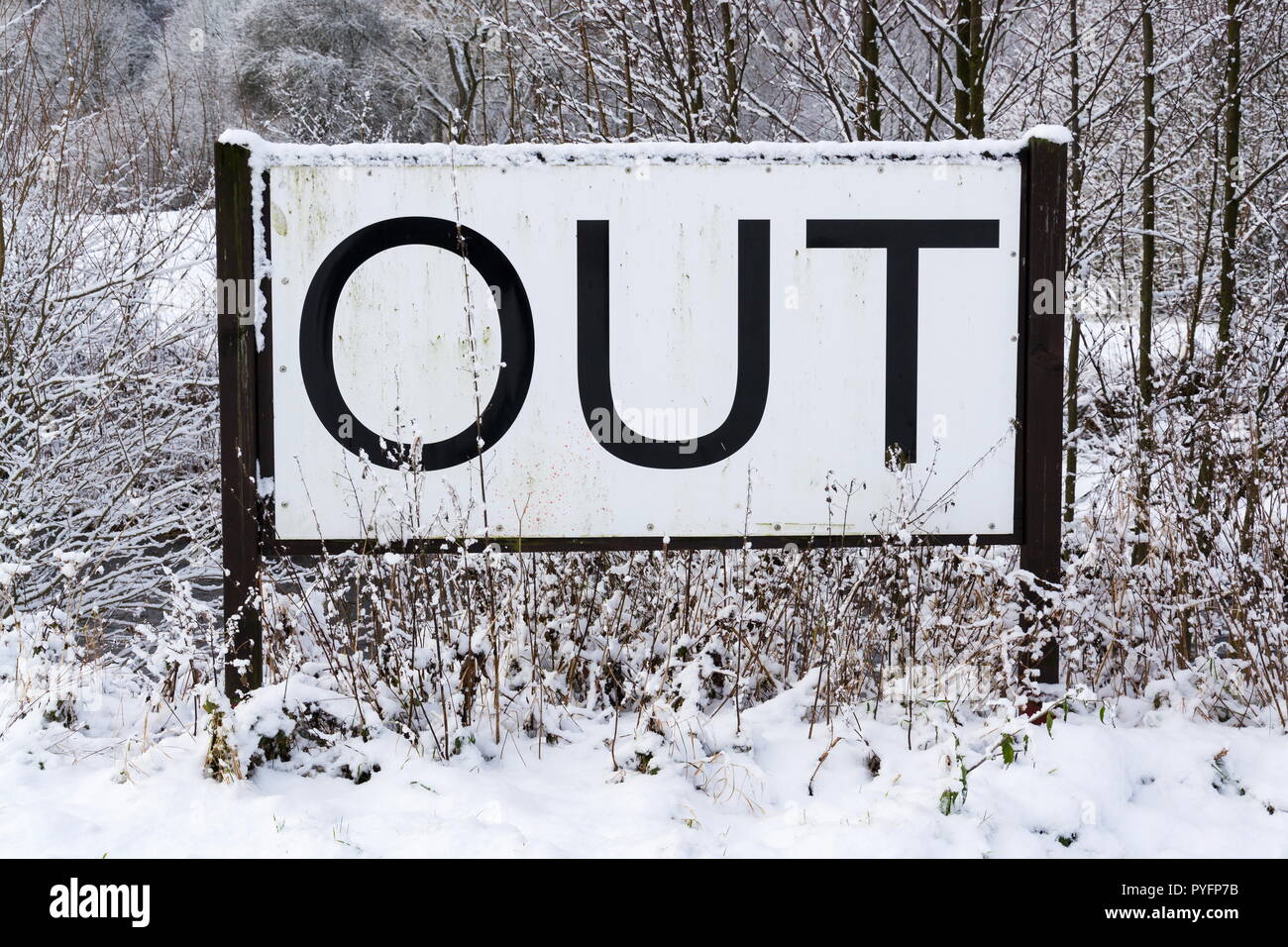 Out sign in snowy landscape, New Years Resolutions, self-improvement ...