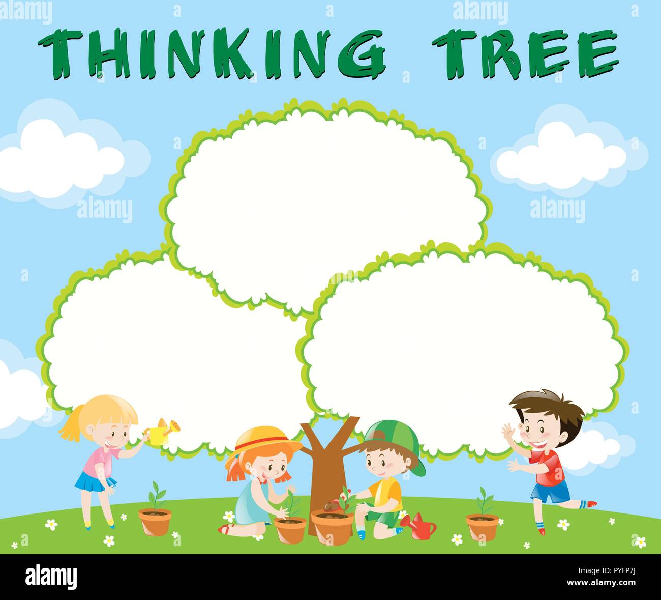 Border template with kids planting trees illustration Stock Vector ...