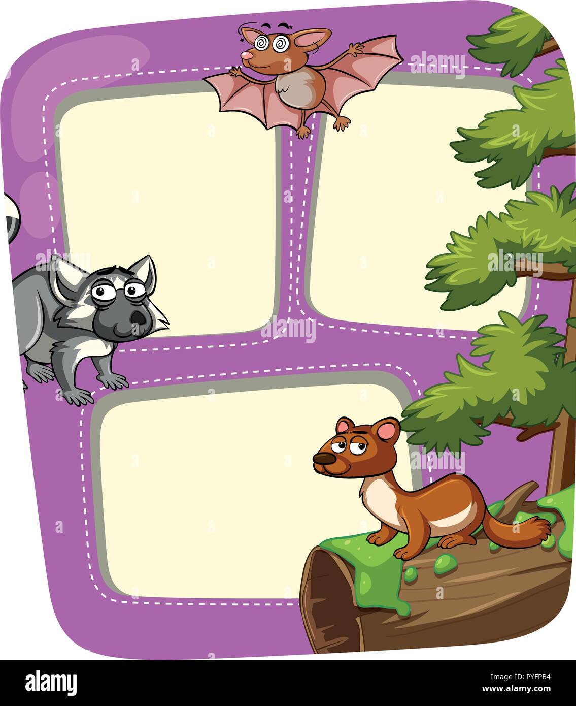 Border template with wild animals in forest illustration Stock Vector ...