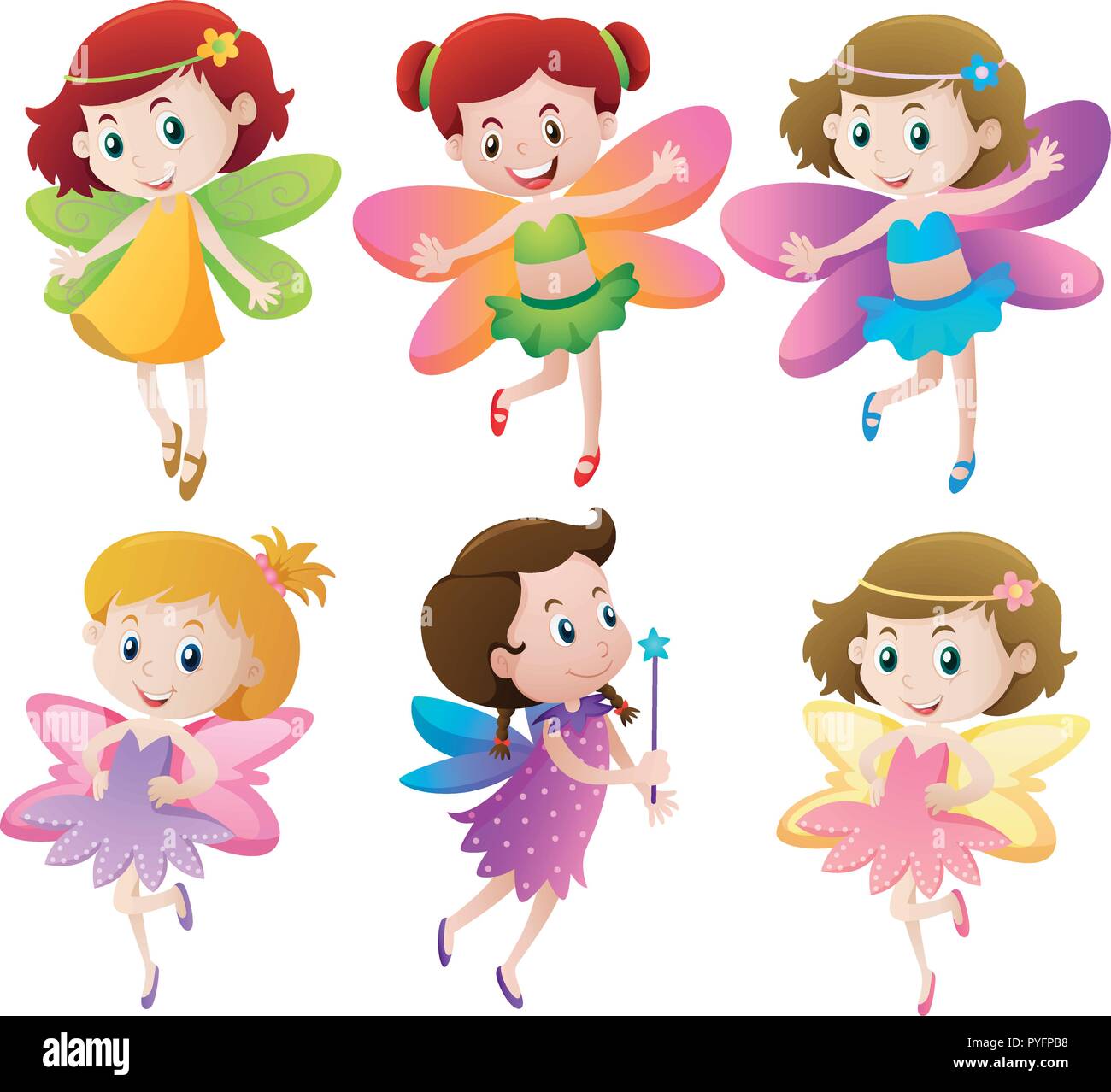Six fairies with colorful wings illustration Stock Vector Image & Art ...