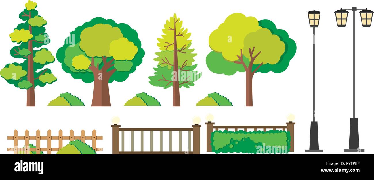 Trees and fence designs illustration Stock Vector Image & Art - Alamy