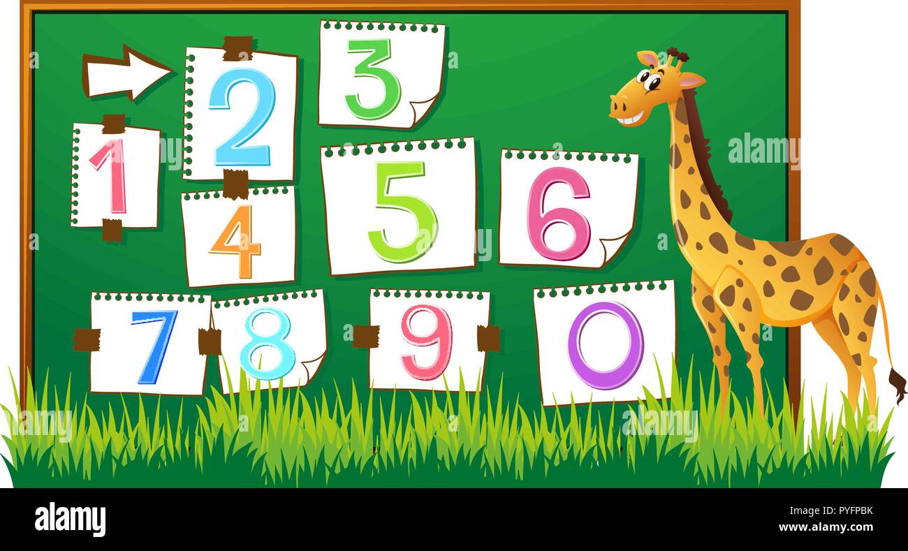 Counting numbers on board with giraffe illustration Stock Vector Image ...