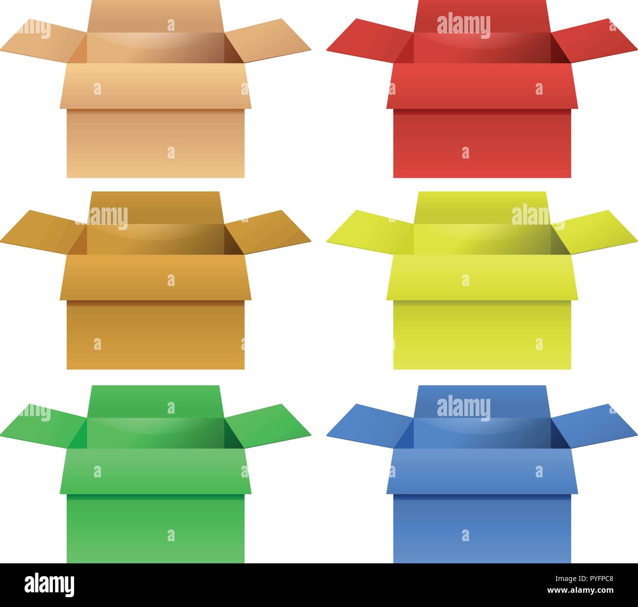 Cardboard boxes in six colors illustration Stock Vector Image & Art - Alamy