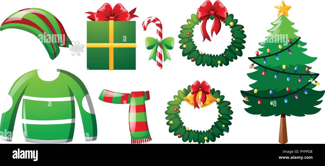 Christmas set with tree and clothes illustration Stock Vector Image ...