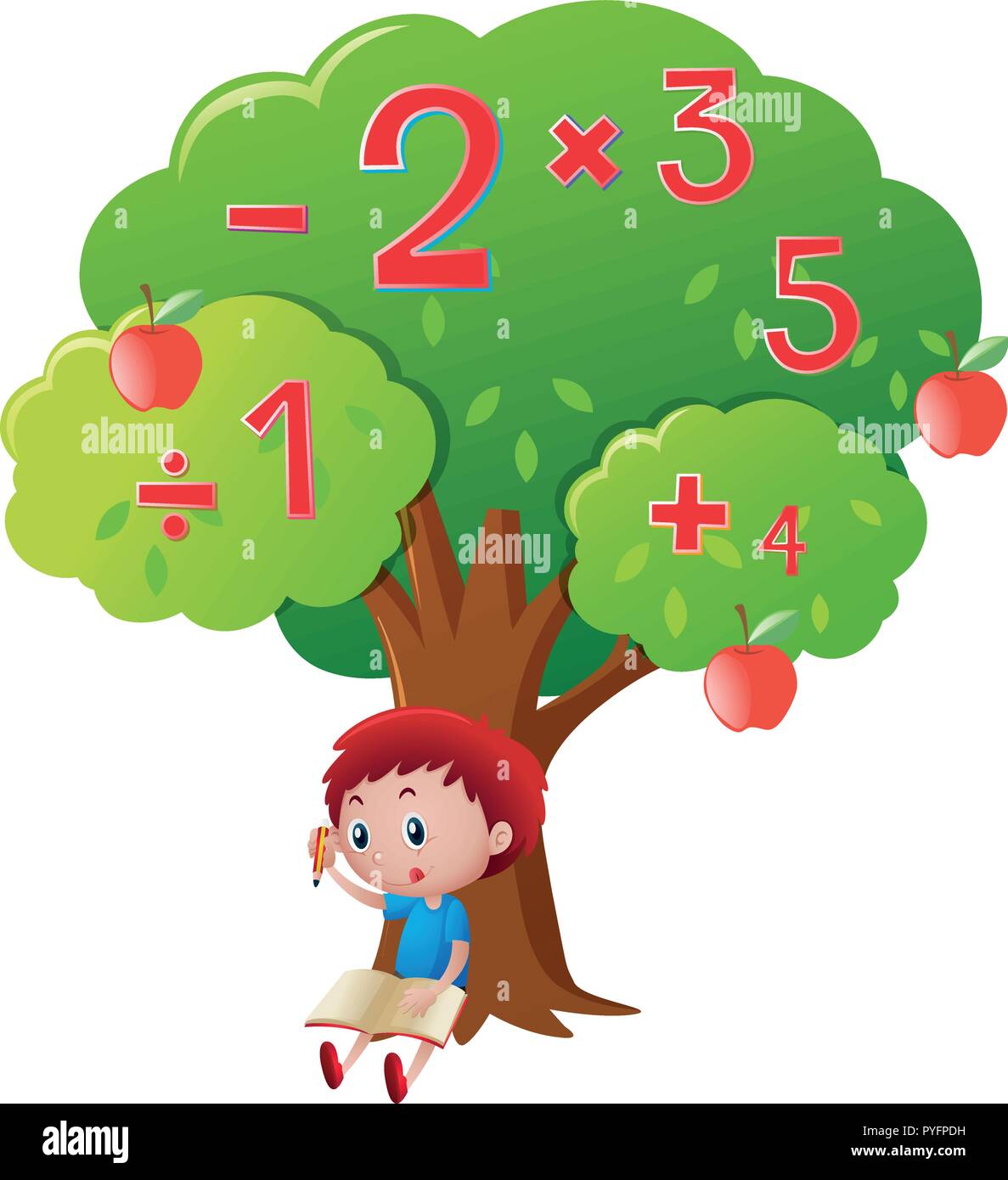 Boy calculating numbers under big tree illustration Stock Vector Image ...