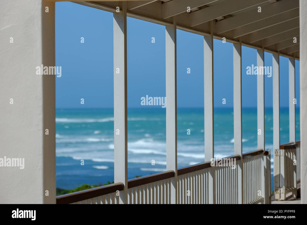 Sea shot through the veranda of the Cape Agulhas Lighthouse (South ...