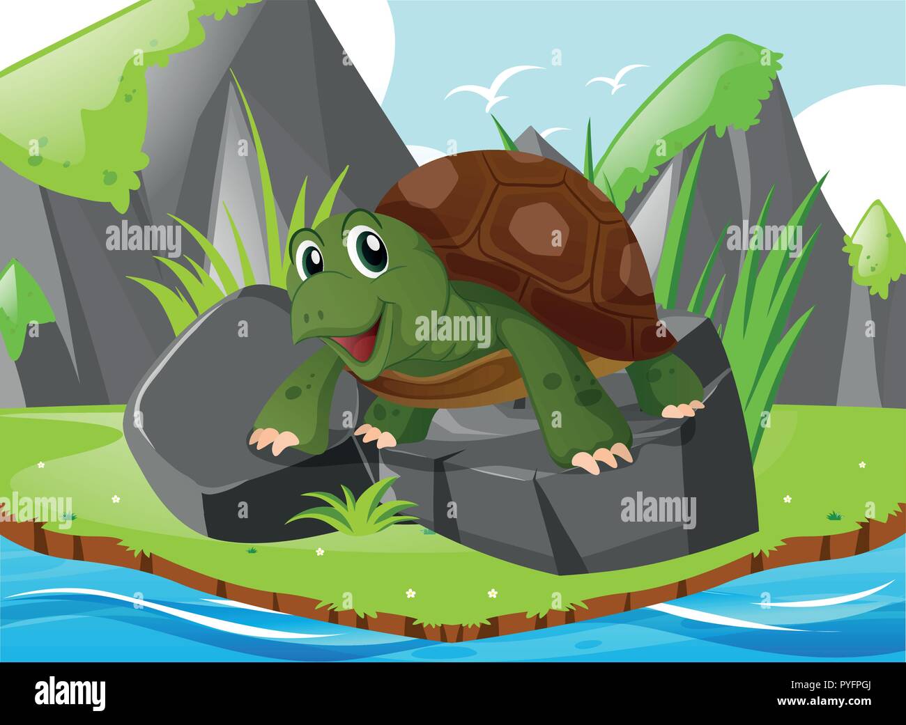 Cute turtle standing on rocks illustration Stock Vector Image & Art - Alamy