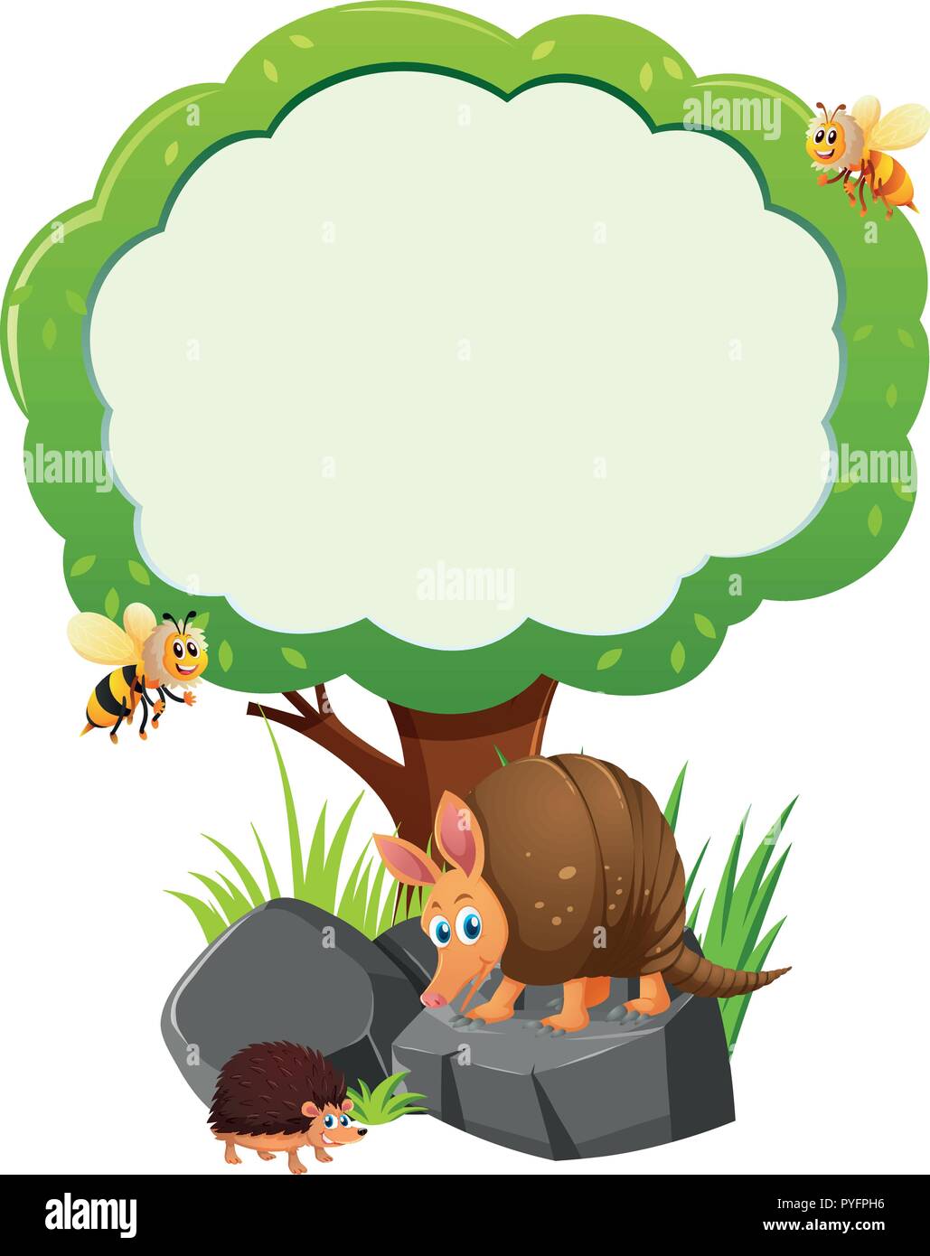 Border template with many animals under tree illustration Stock Vector ...
