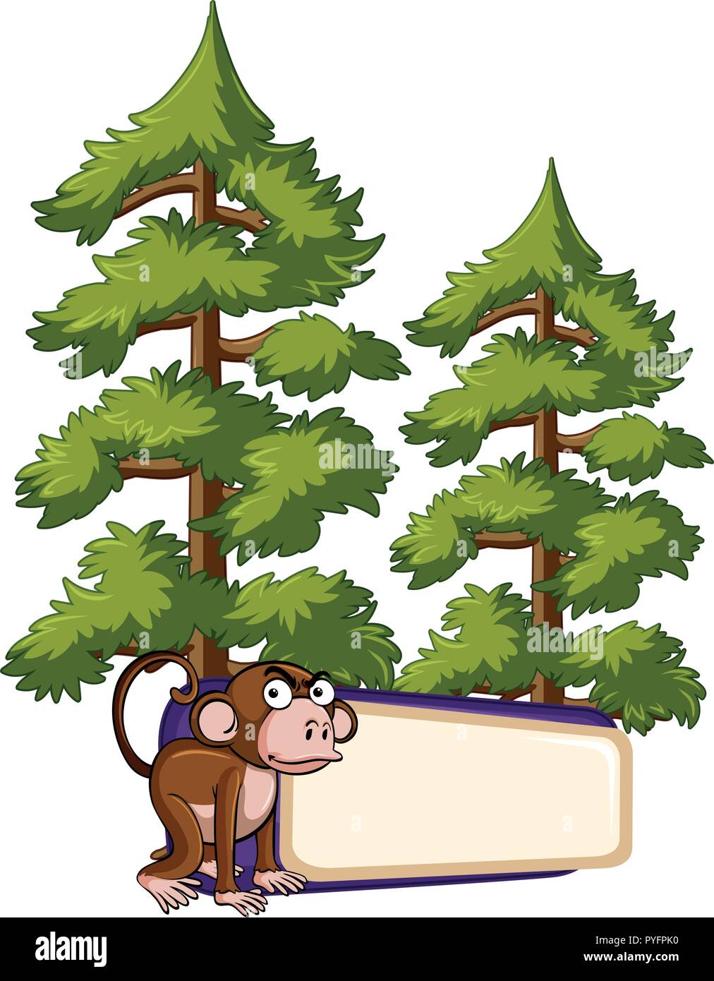 Banner template with monkey in pine forest illustration Stock Vector ...