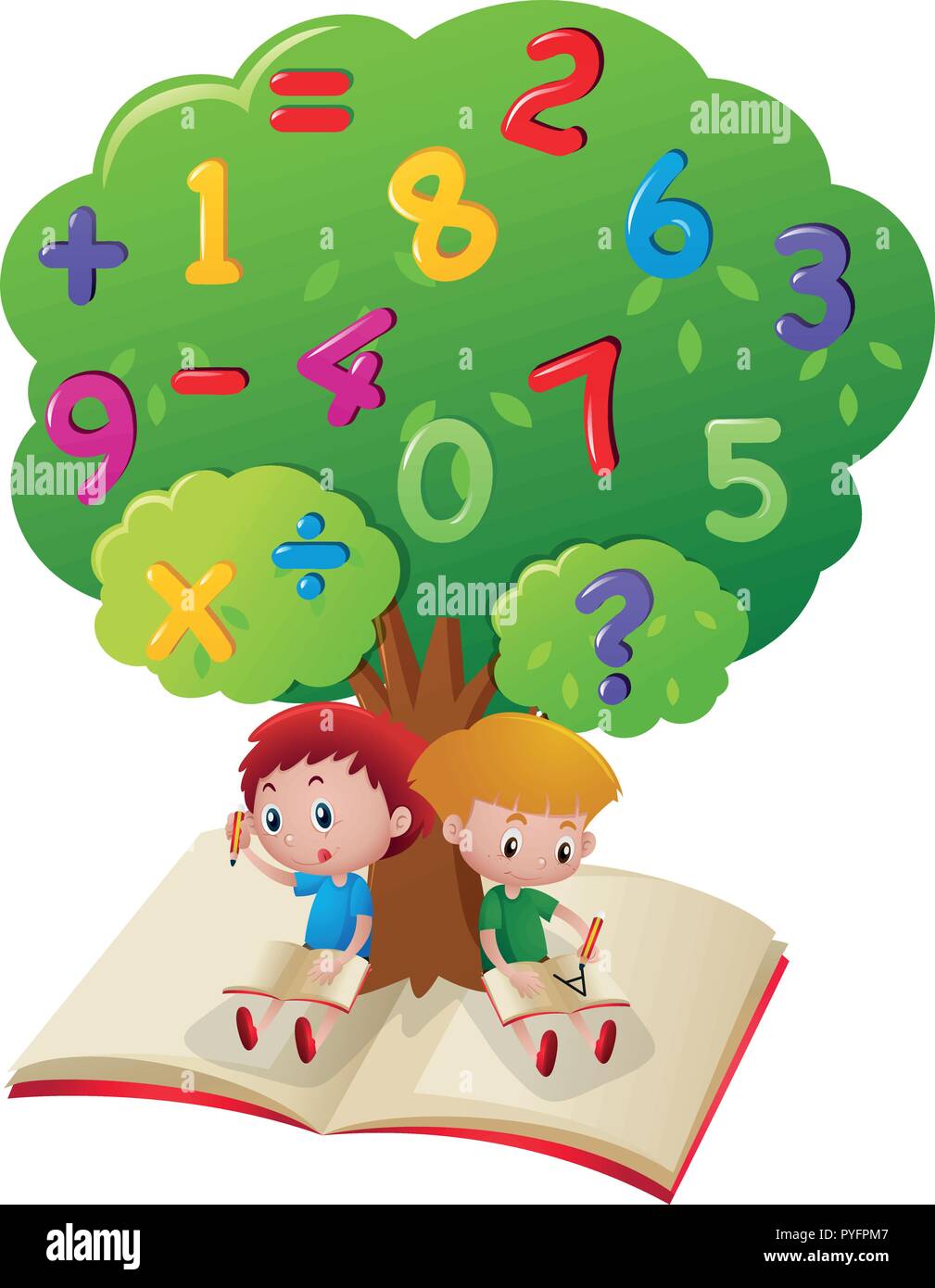 Two boys studying math under tree illustration Stock Vector Image & Art ...