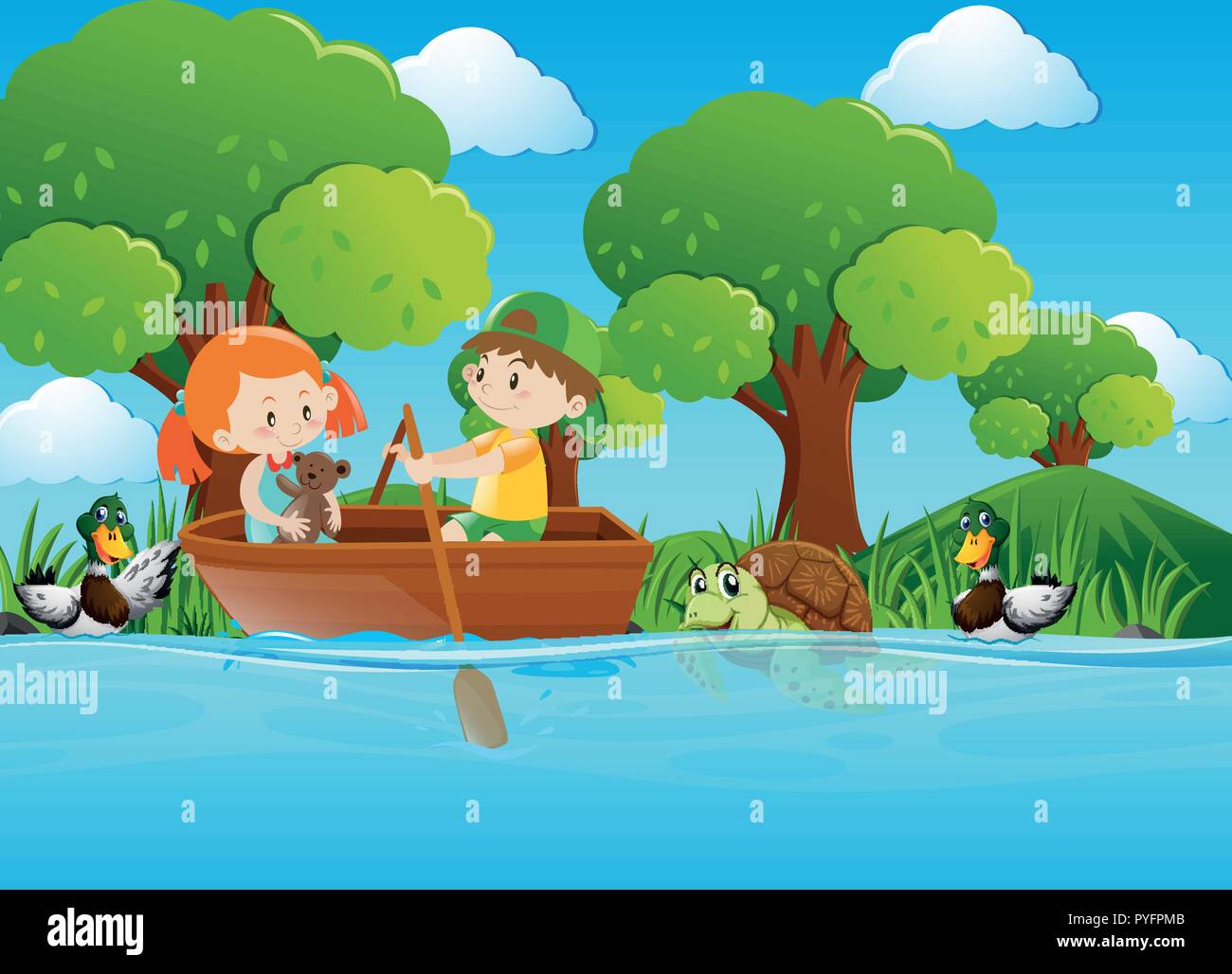 Boy River Boat Stock Vector Images - Alamy