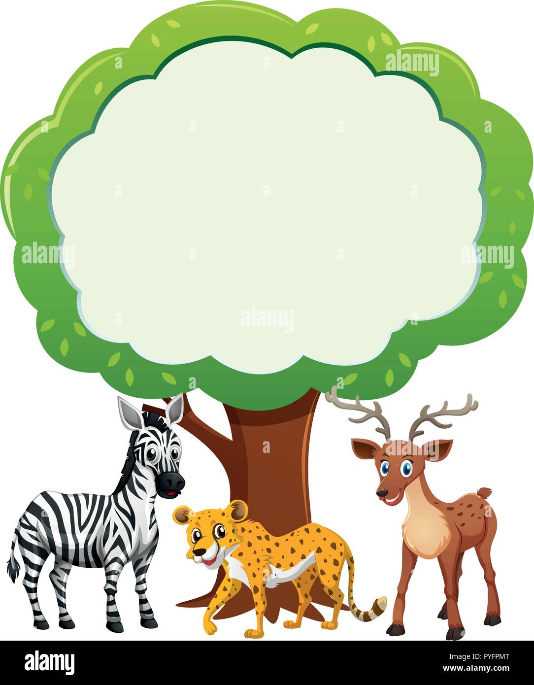 Border template with wild animals under tree illustration Stock Vector ...