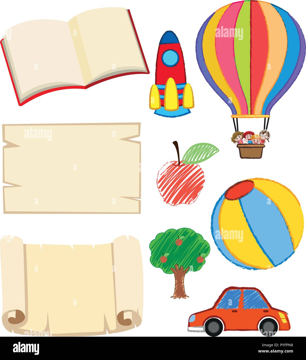 Books and kids objects on white illustration Stock Vector Image & Art ...