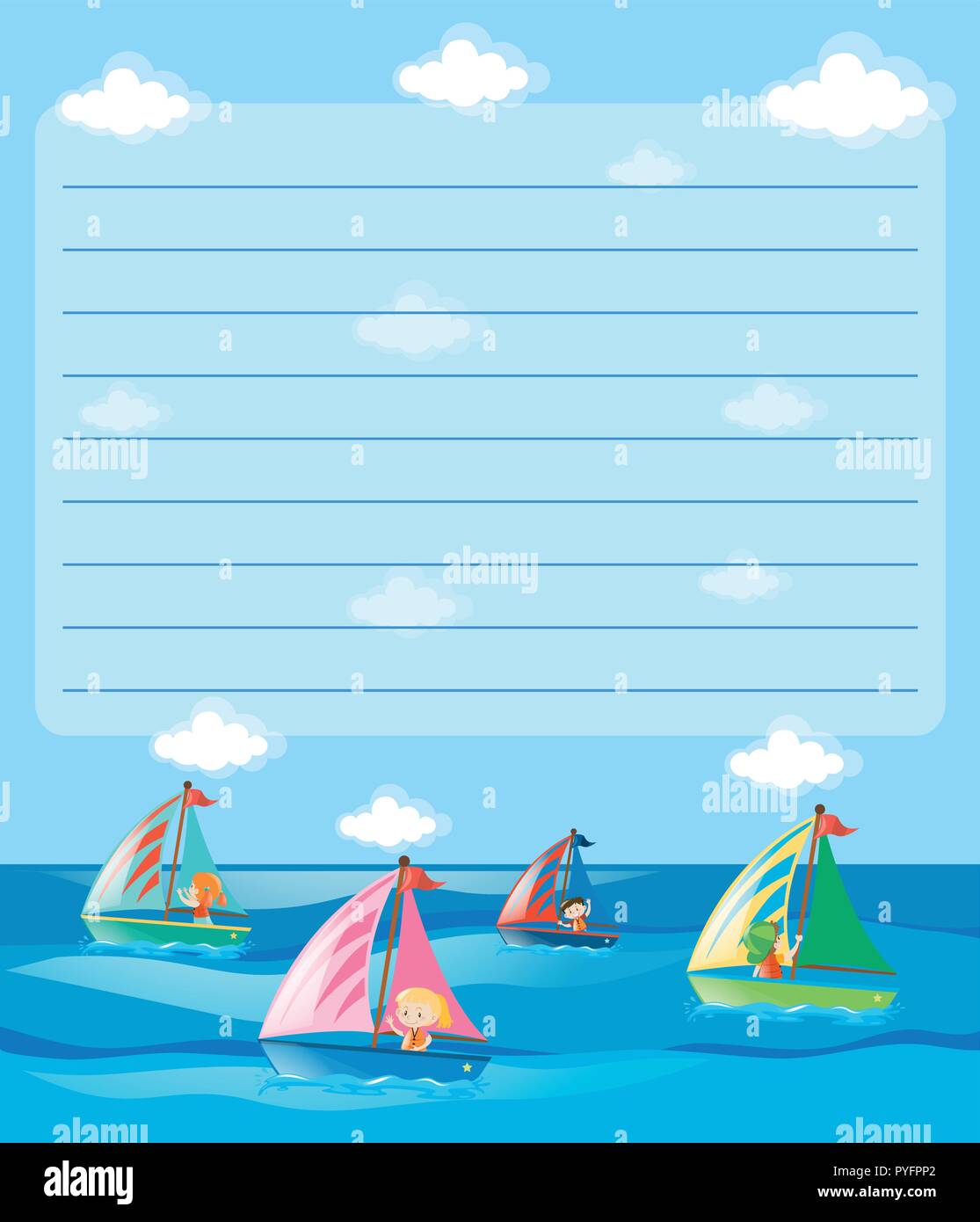 Paper template with kids sailing illustration Stock Vector Image & Art ...
