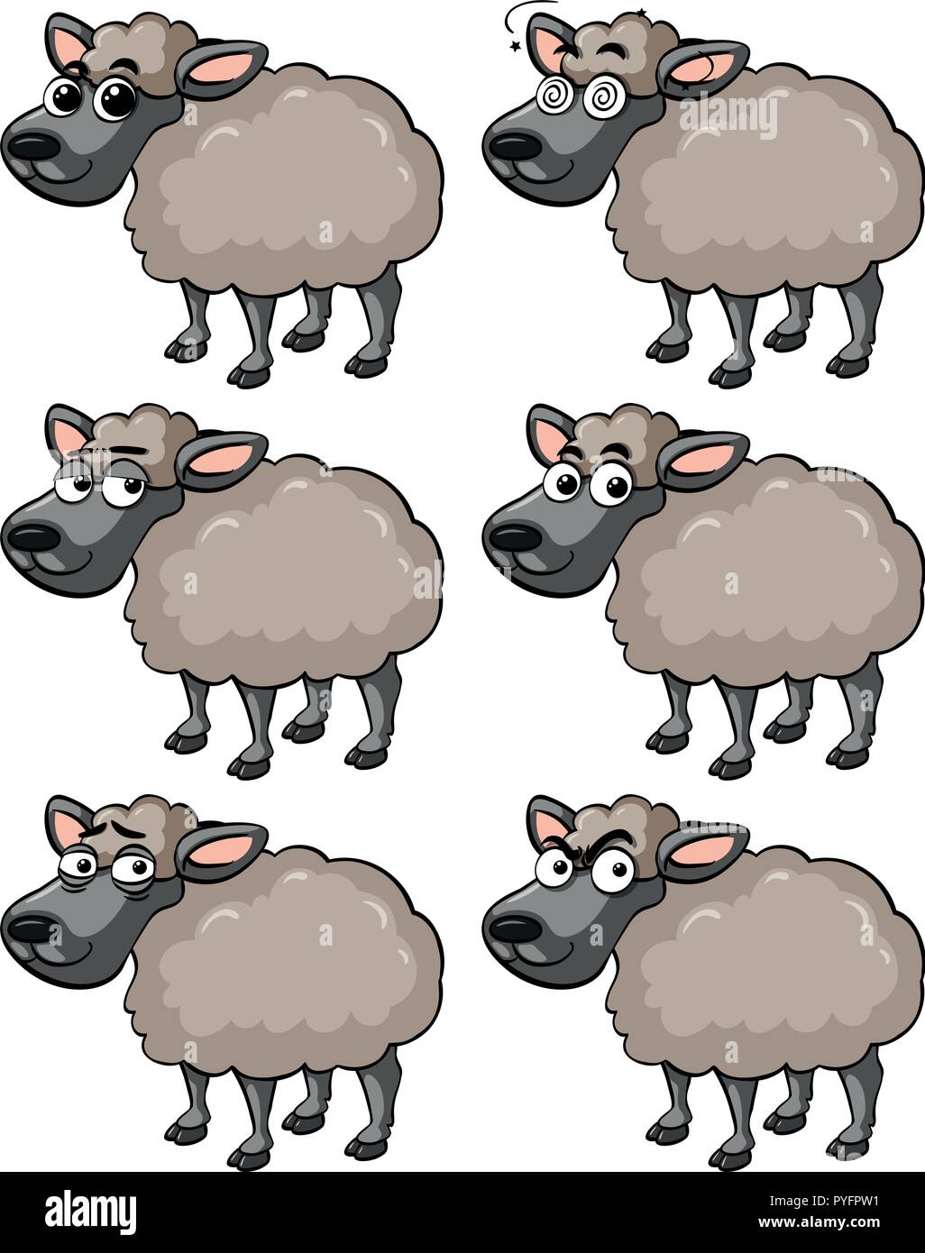 Sheep with different facial expressions illustration Stock Vector Image ...