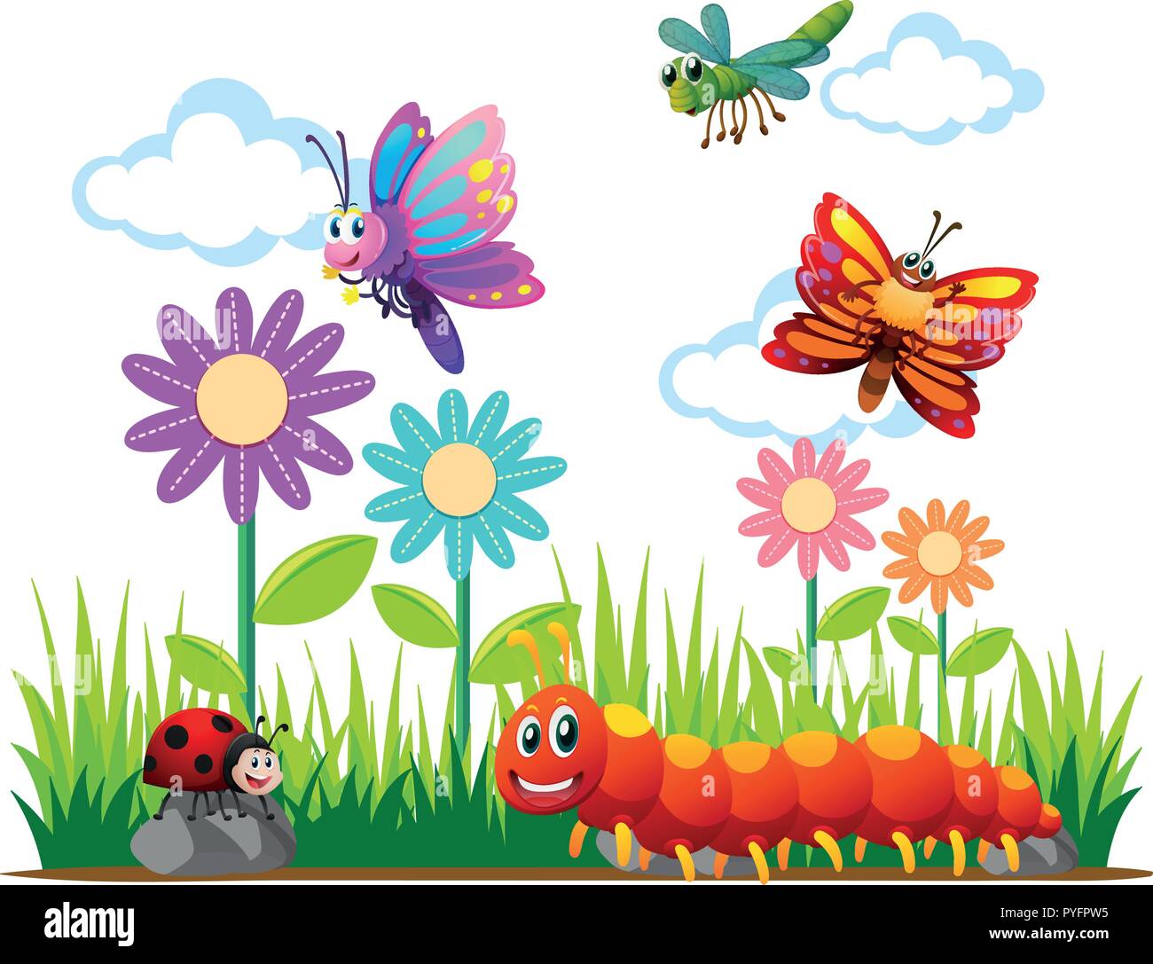 Different types of insects in park illustration Stock Vector Image ...